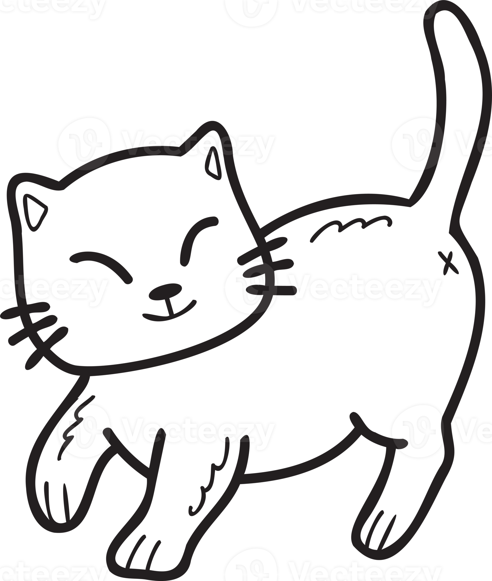 Hand Drawn Walking Cat Illustration In Doodle Style 17303300 Png