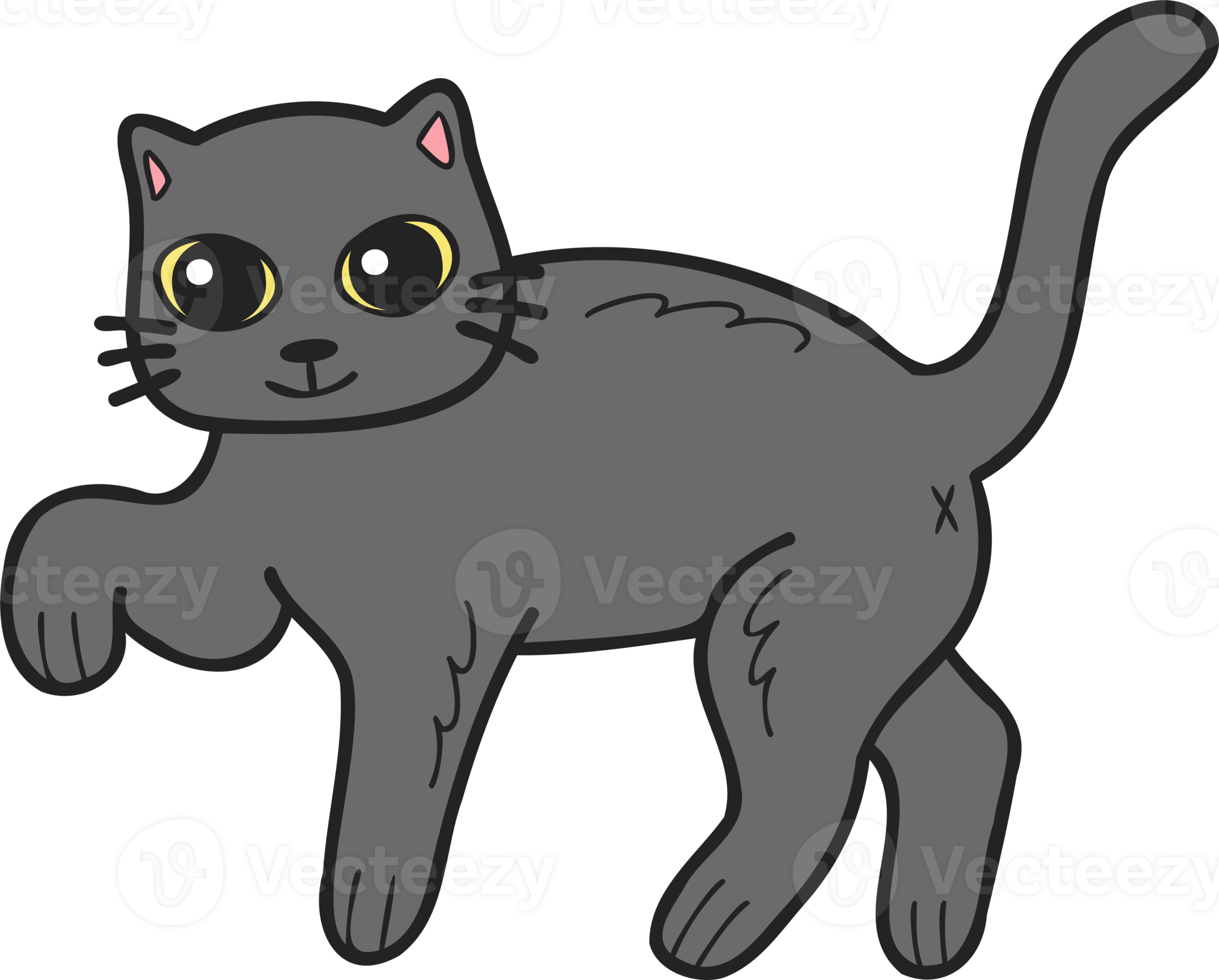 Hand Drawn Walking Cat Illustration In Doodle Style 17303321 Png