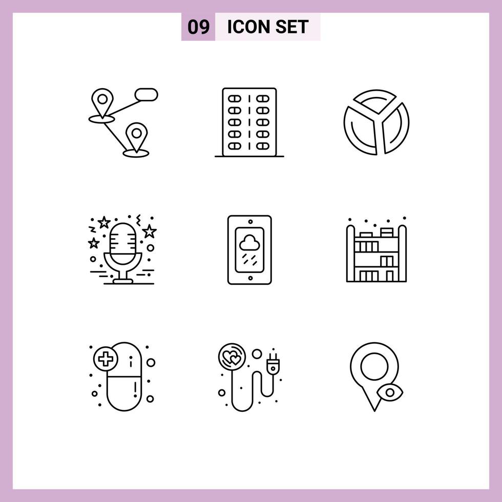 Editable Vector Line Pack Of 9 Simple Outlines Of Mobile Microphone Chart Mic Sound Editable