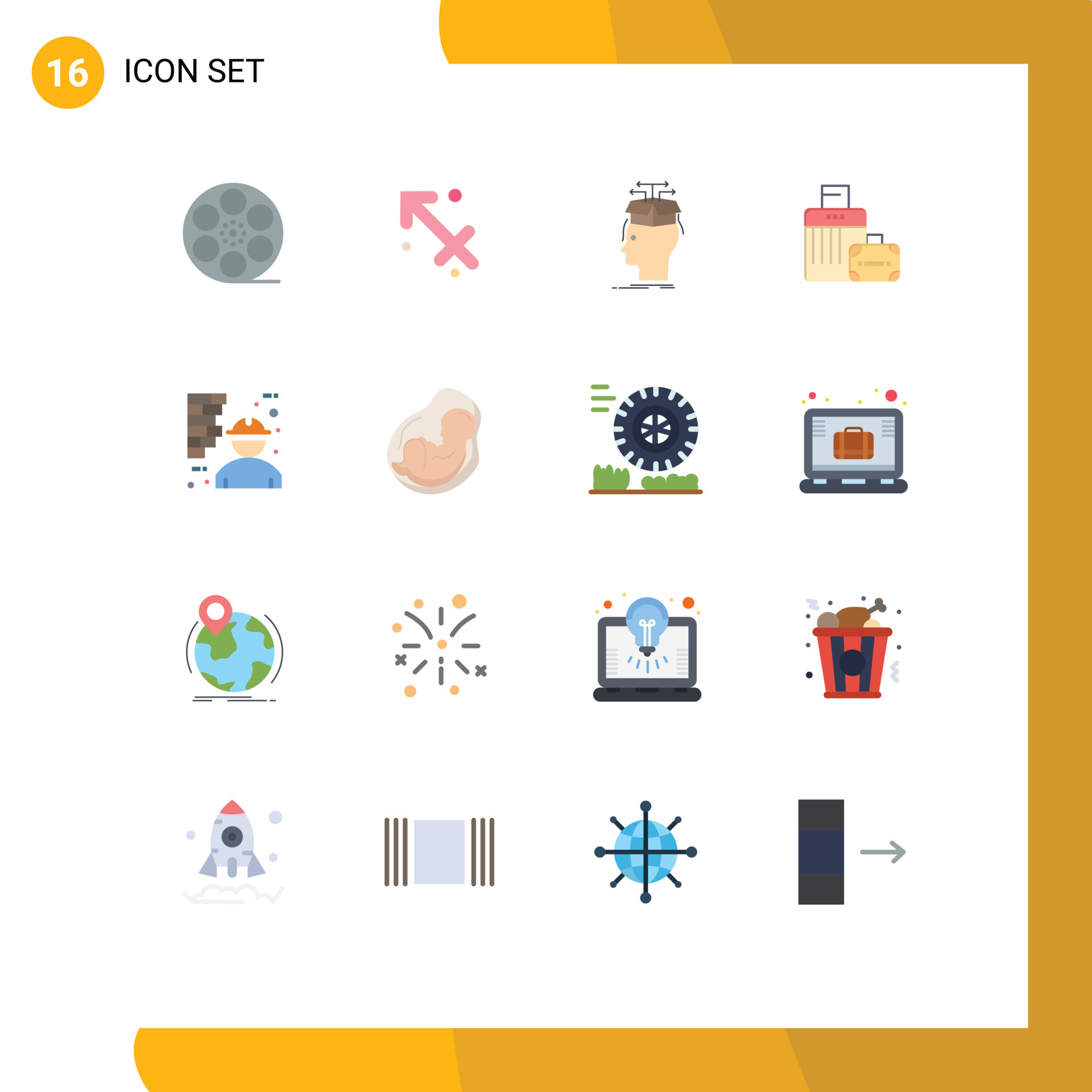 16 User Interface Flat Color Pack Of Modern Signs And Symbols Of Architecture Handbag Data Bag