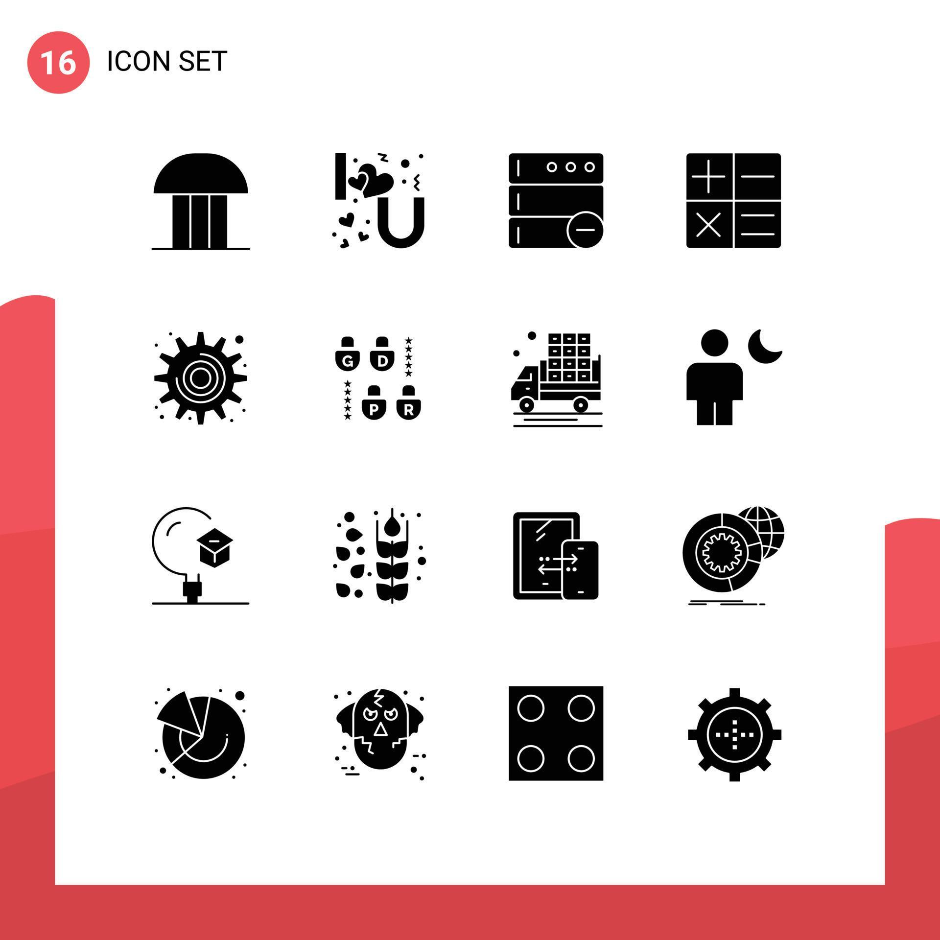 Set Of 16 Modern Ui Icons Symbols Signs For Tool Gear You Cog Calculator Editable Vector Design