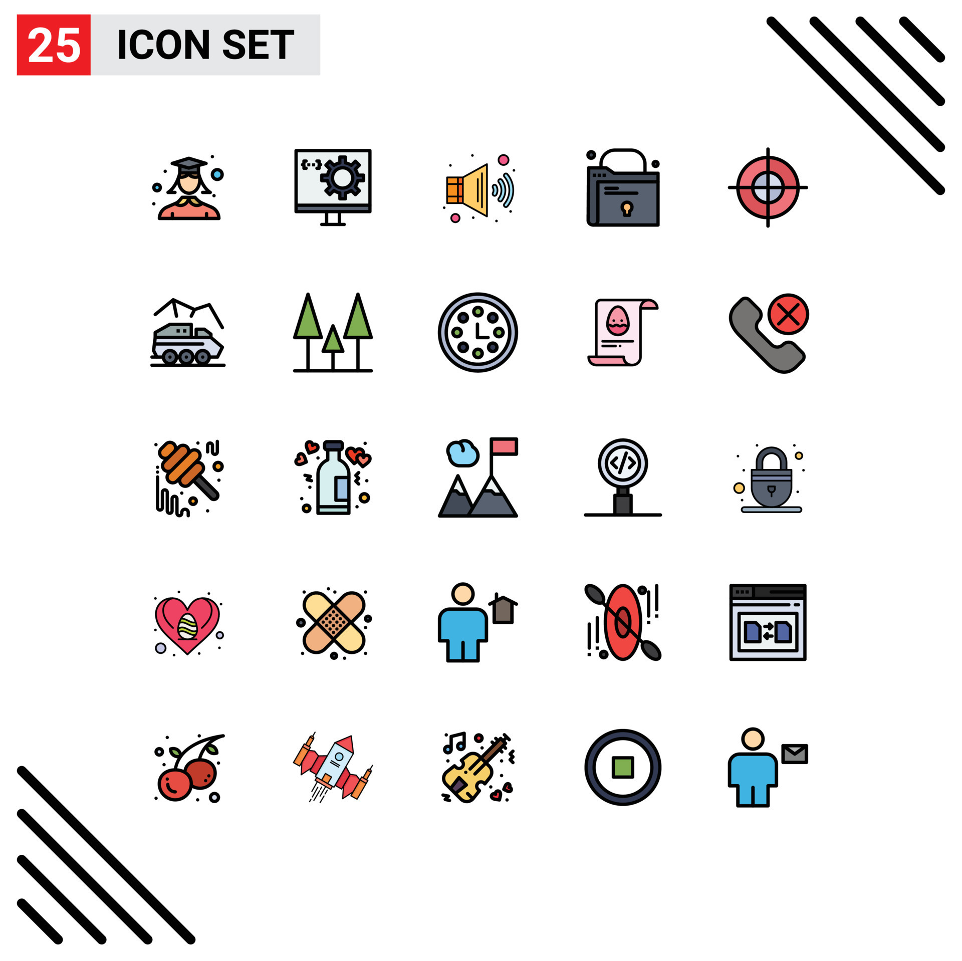 Set Of 25 Modern Ui Icons Symbols Signs For Point Aim Programming Lock Folder Editable Vector