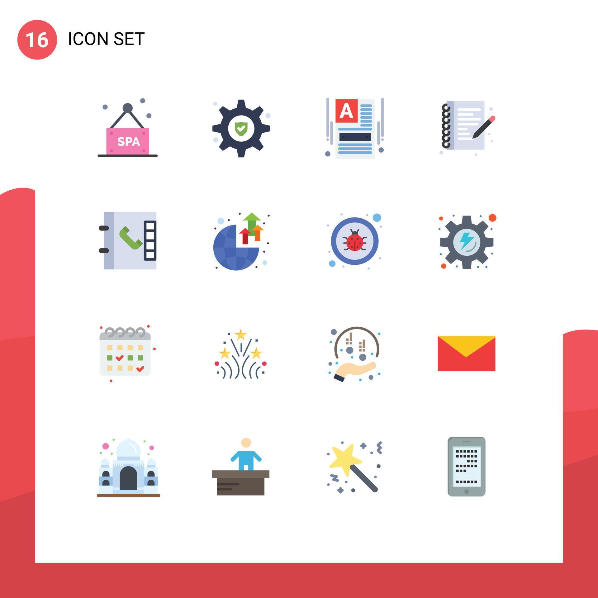 Editable Vector Line Pack Of 16 Simple Flat Colors Of Growth Phone Web Contacts Write Editable