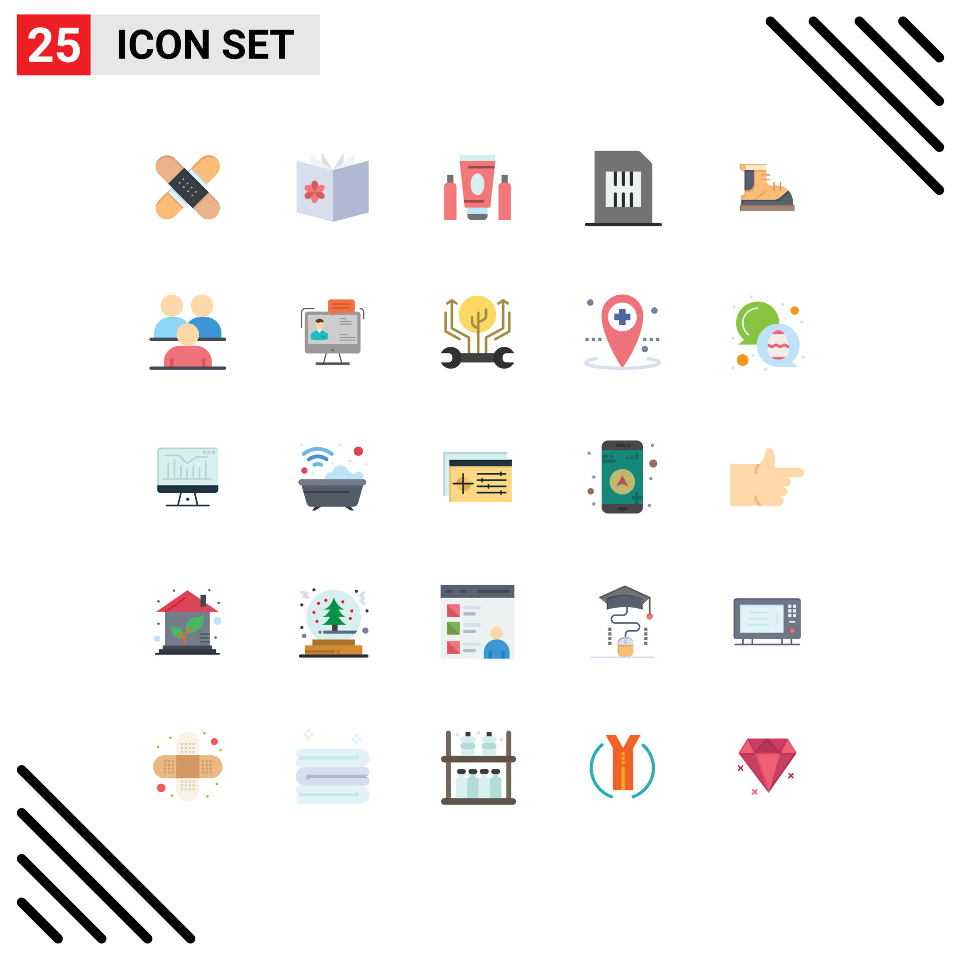 Pictogram Set Of 25 Simple Flat Colors Of Devices Card Learn Healthcare