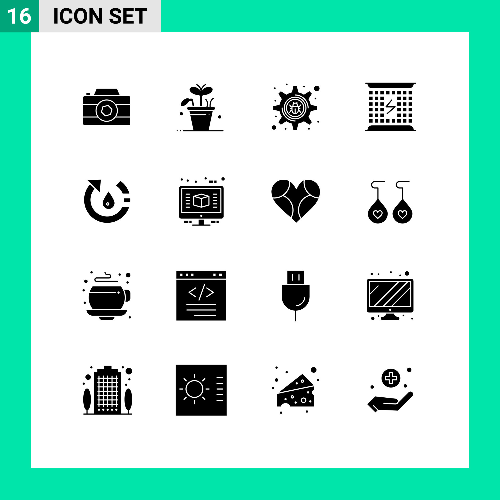 Stock Vector Icon Pack of 16 Line Signs and Symbols for ecology energy ...