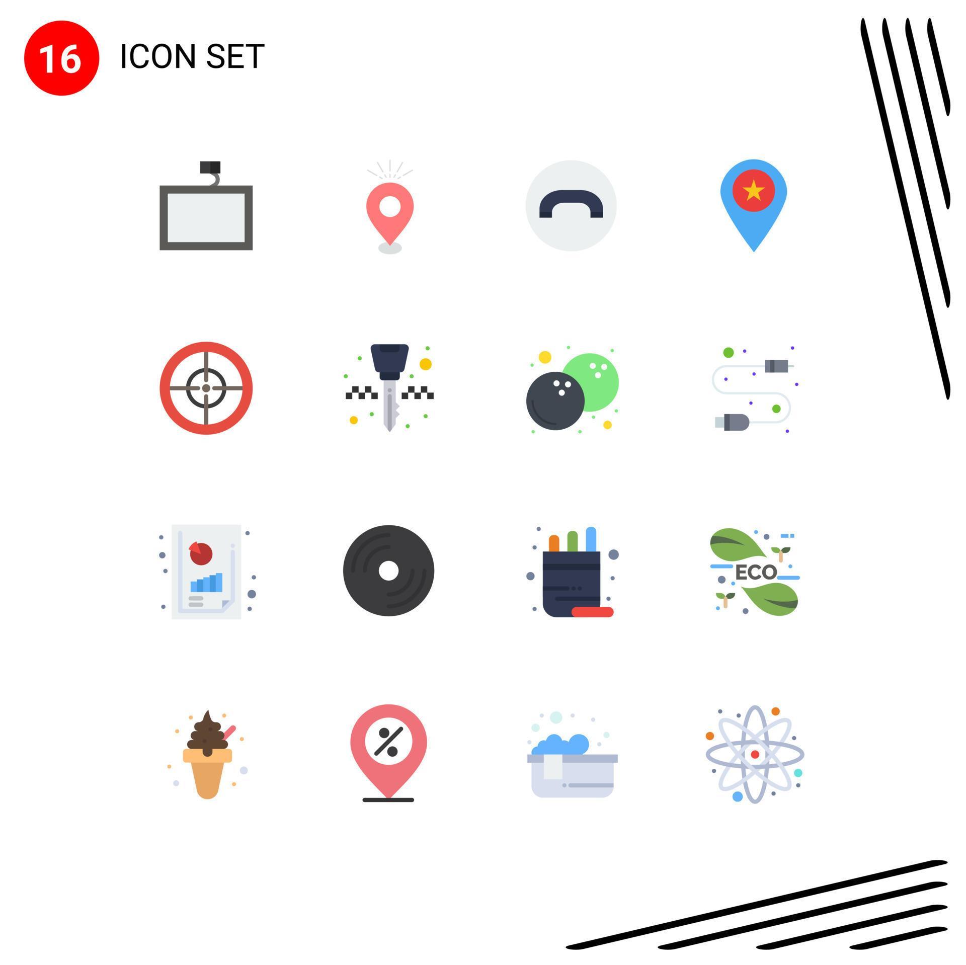 Mobile Interface Flat Color Set Of 16 Pictograms Of Badge Pin Decline Marker Location Editable