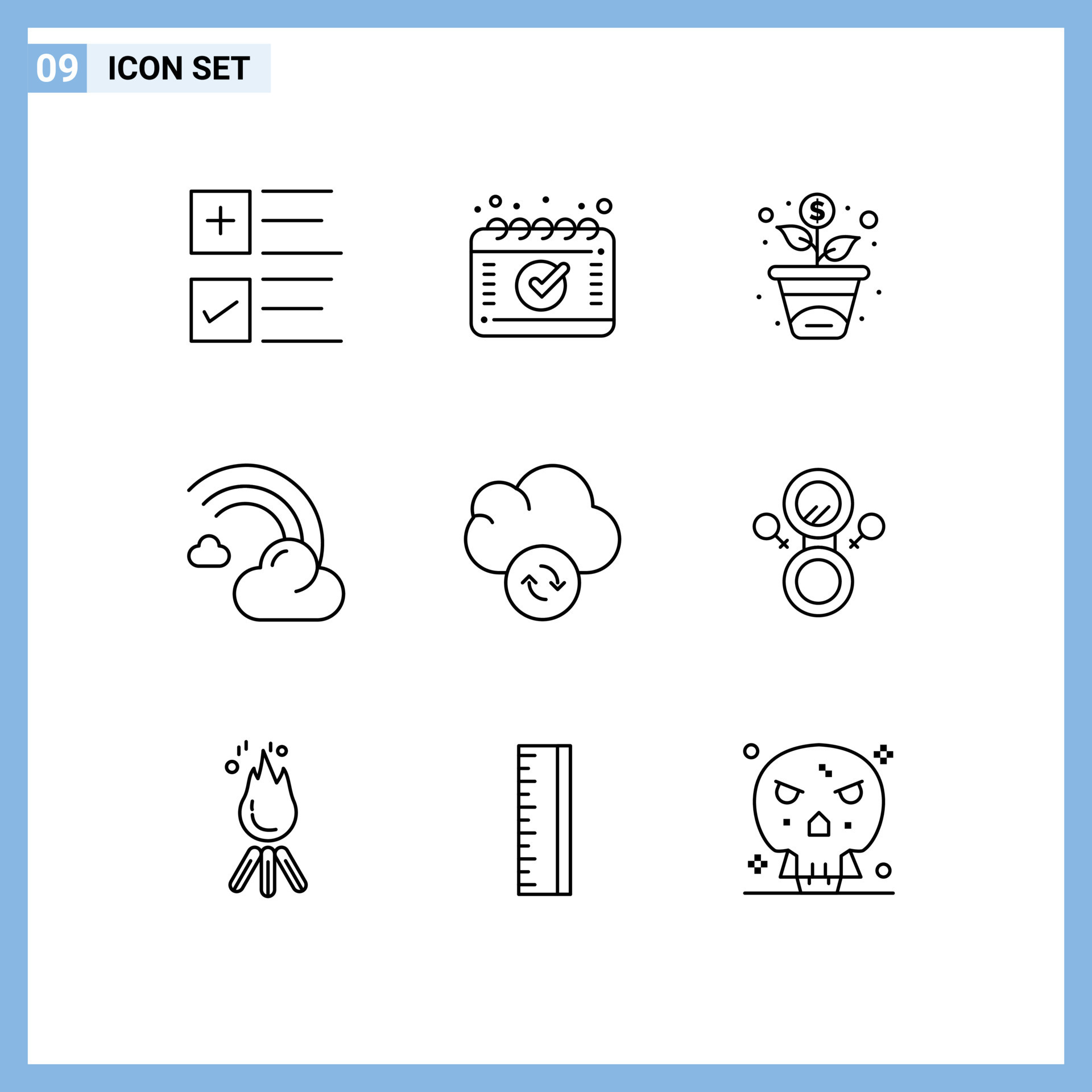 Set Of 9 Modern Ui Icons Symbols Signs For Sync Cloud Growth Rain