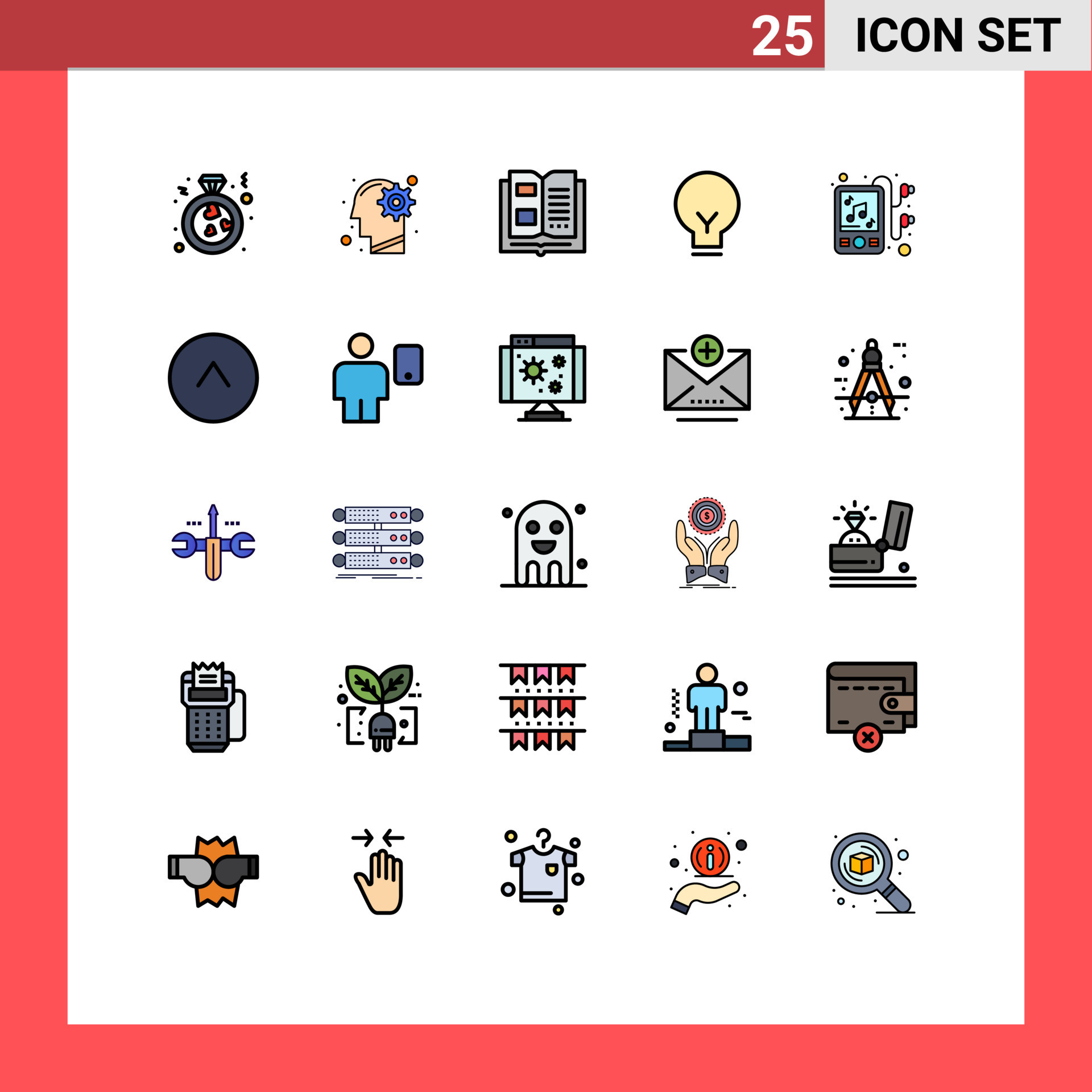Set Of 25 Modern Ui Icons Symbols Signs For Device Basic Solution Bulb Reading Editable Vector