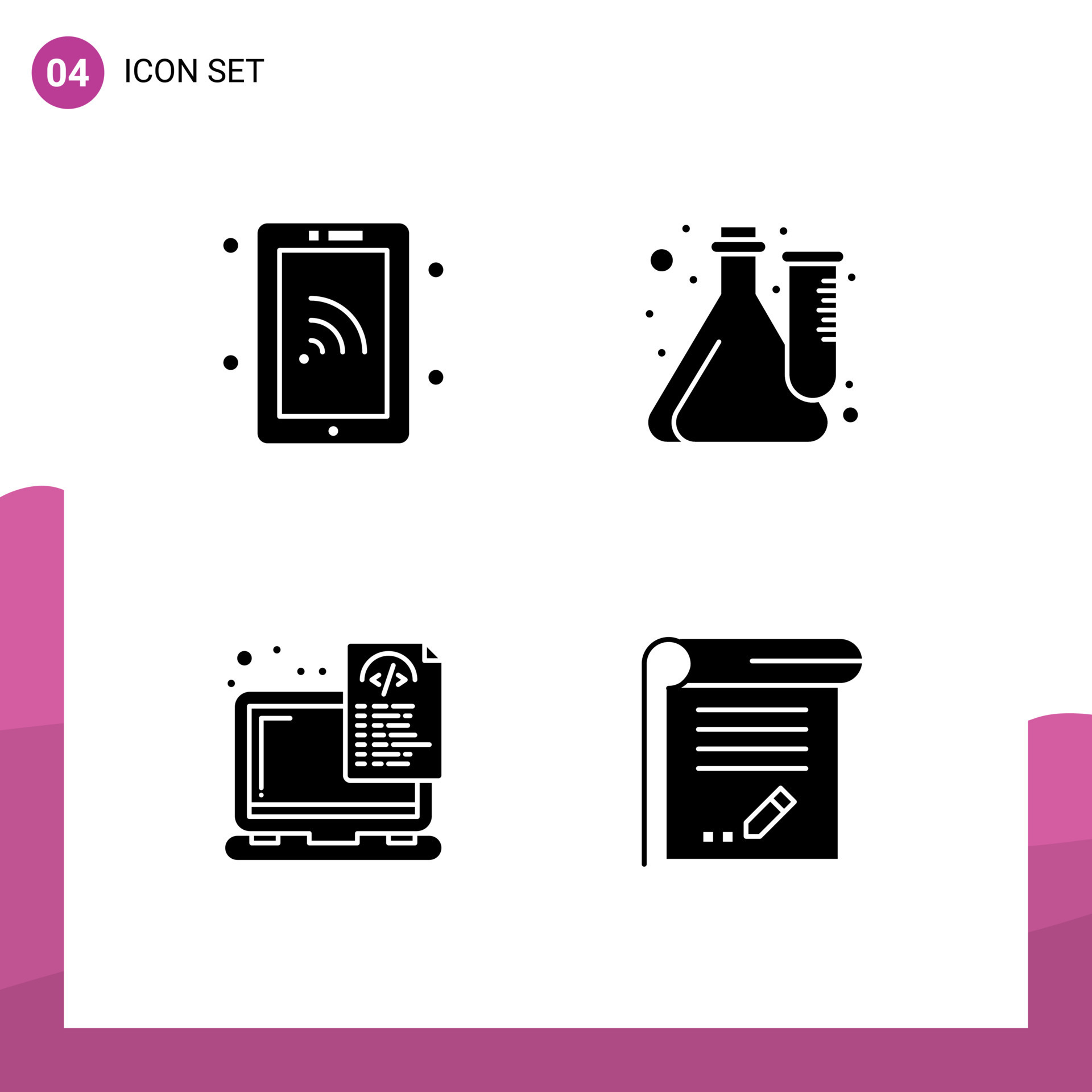 Set Of 4 Modern Ui Icons Symbols Signs For Network Device Wifi Experiment Files Editable Vector