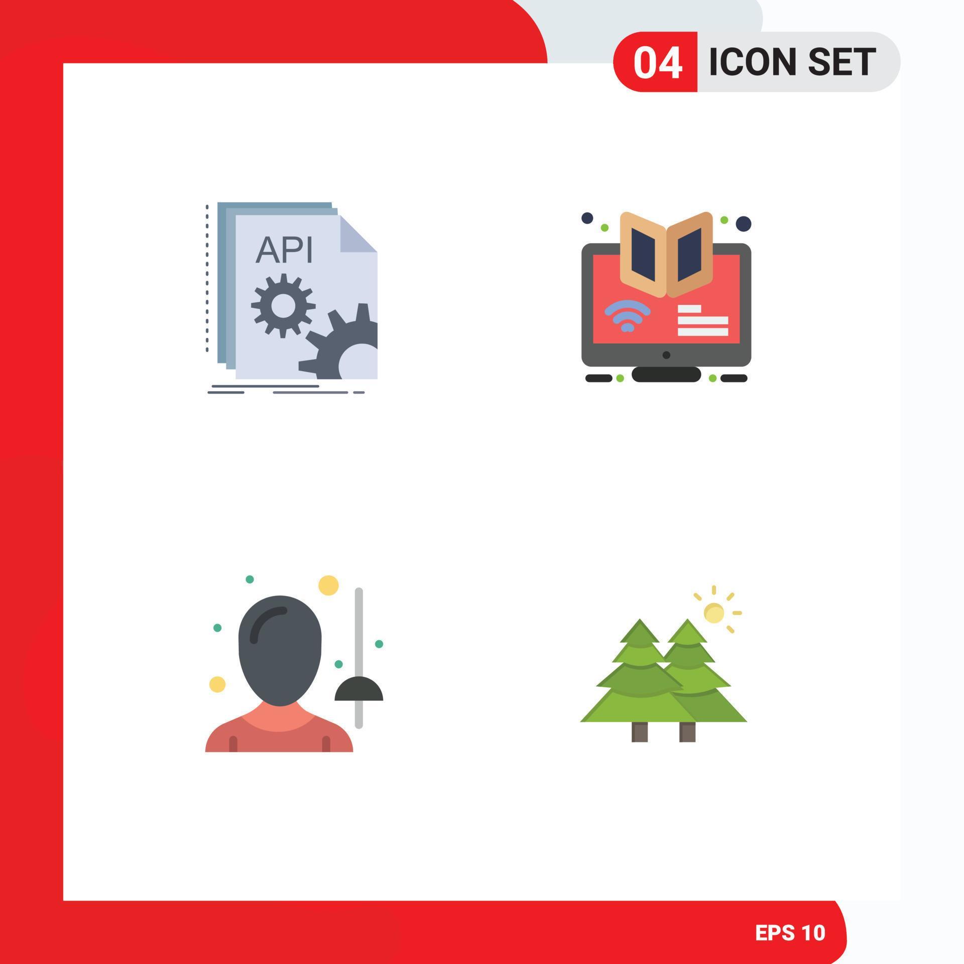 Set of 4 Commercial Flat Icons pack for api online developer e female ...