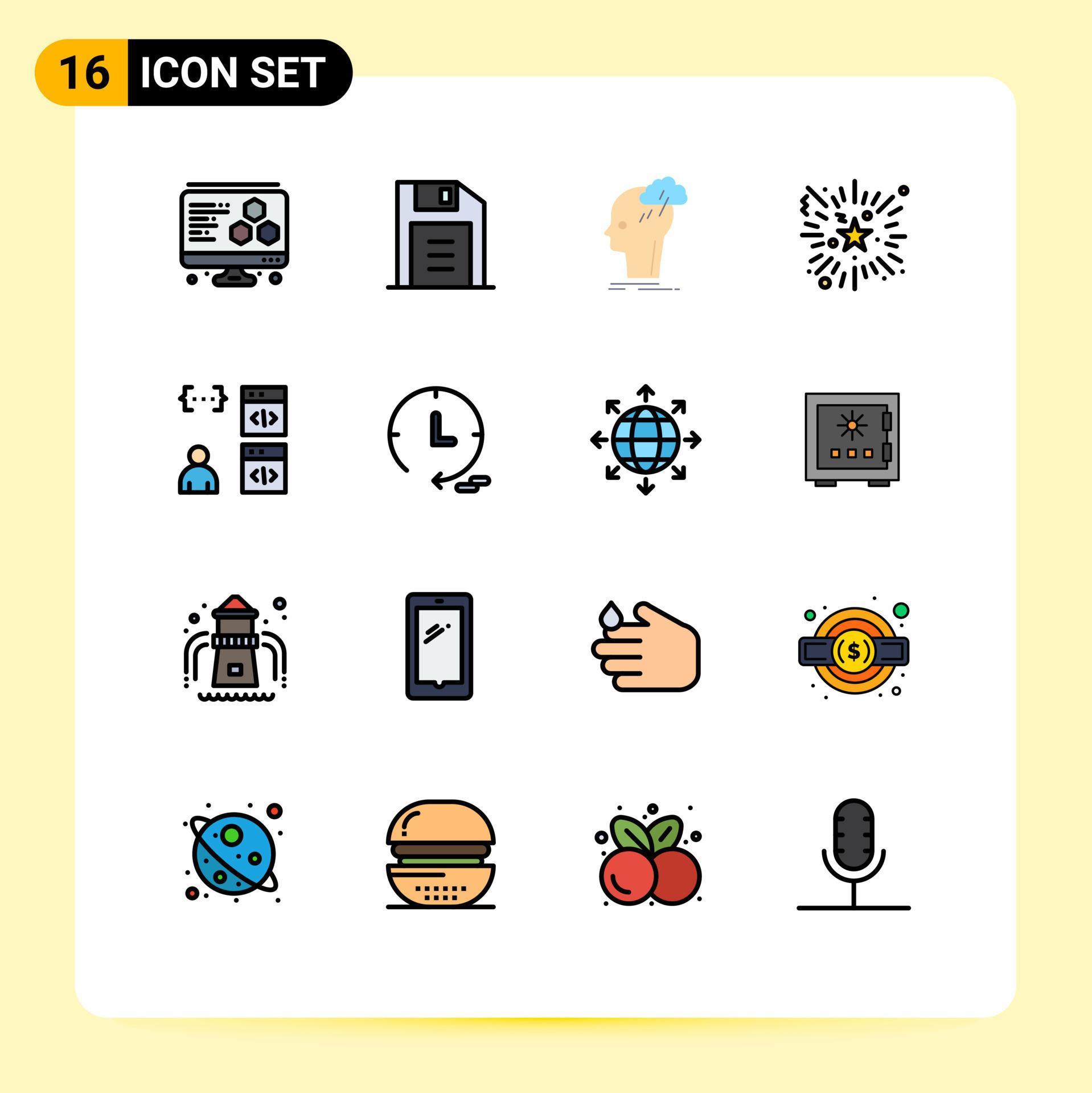 Set Of 16 Vector Flat Color Filled Lines On Grid For Develop Browser Idea App Fireworks Editable