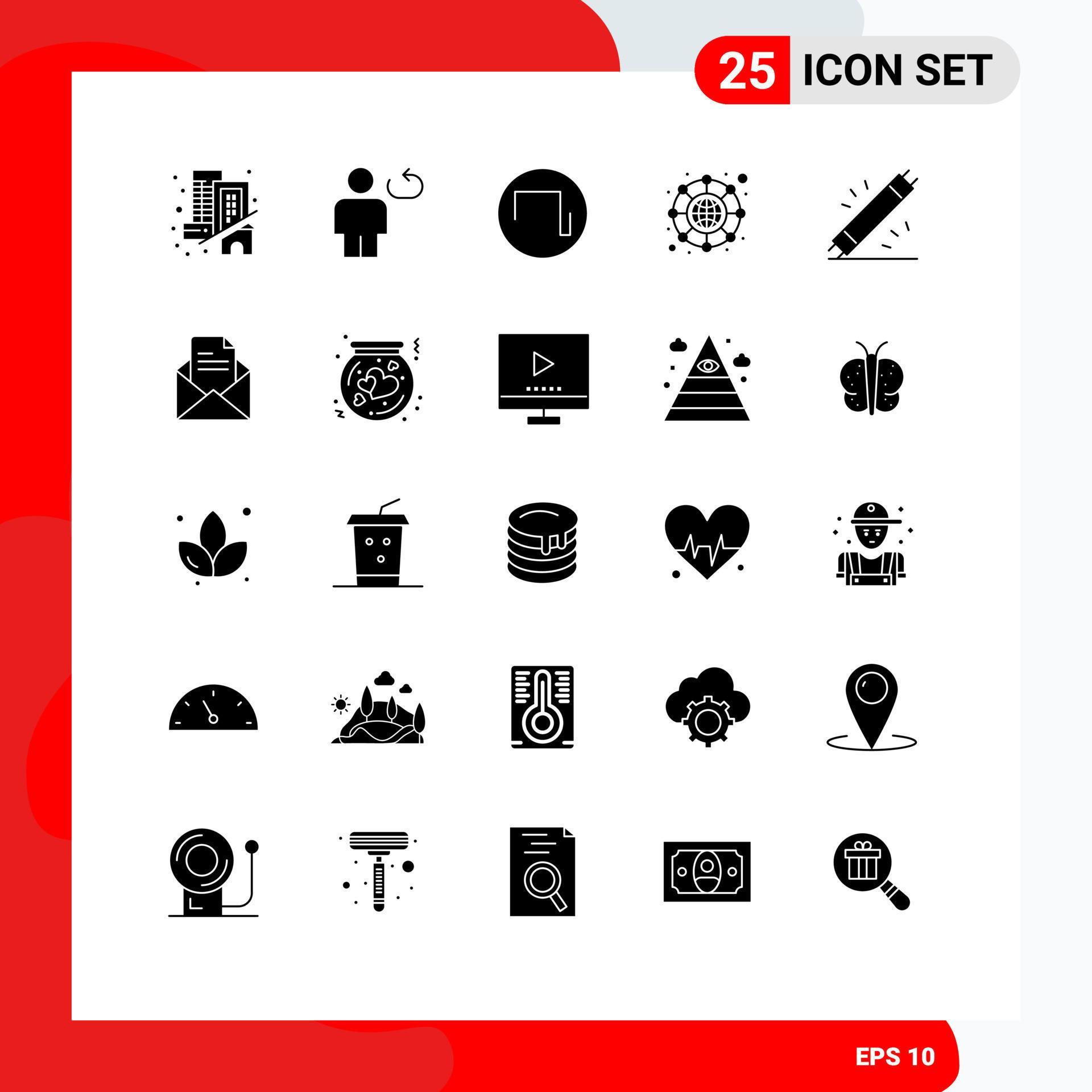Pictogram Set of 25 Simple Solid Glyphs of electronic devices repeat network connection Editable ...