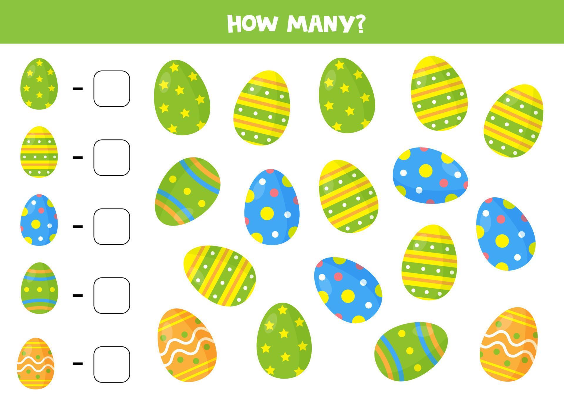 Counting game with colorful Easter eggs. Math worksheet. 17309471 ...