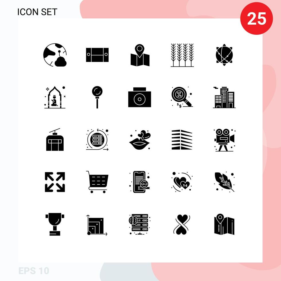 Set Of 25 Vector Solid Glyphs On Grid For Internet Computing Home
