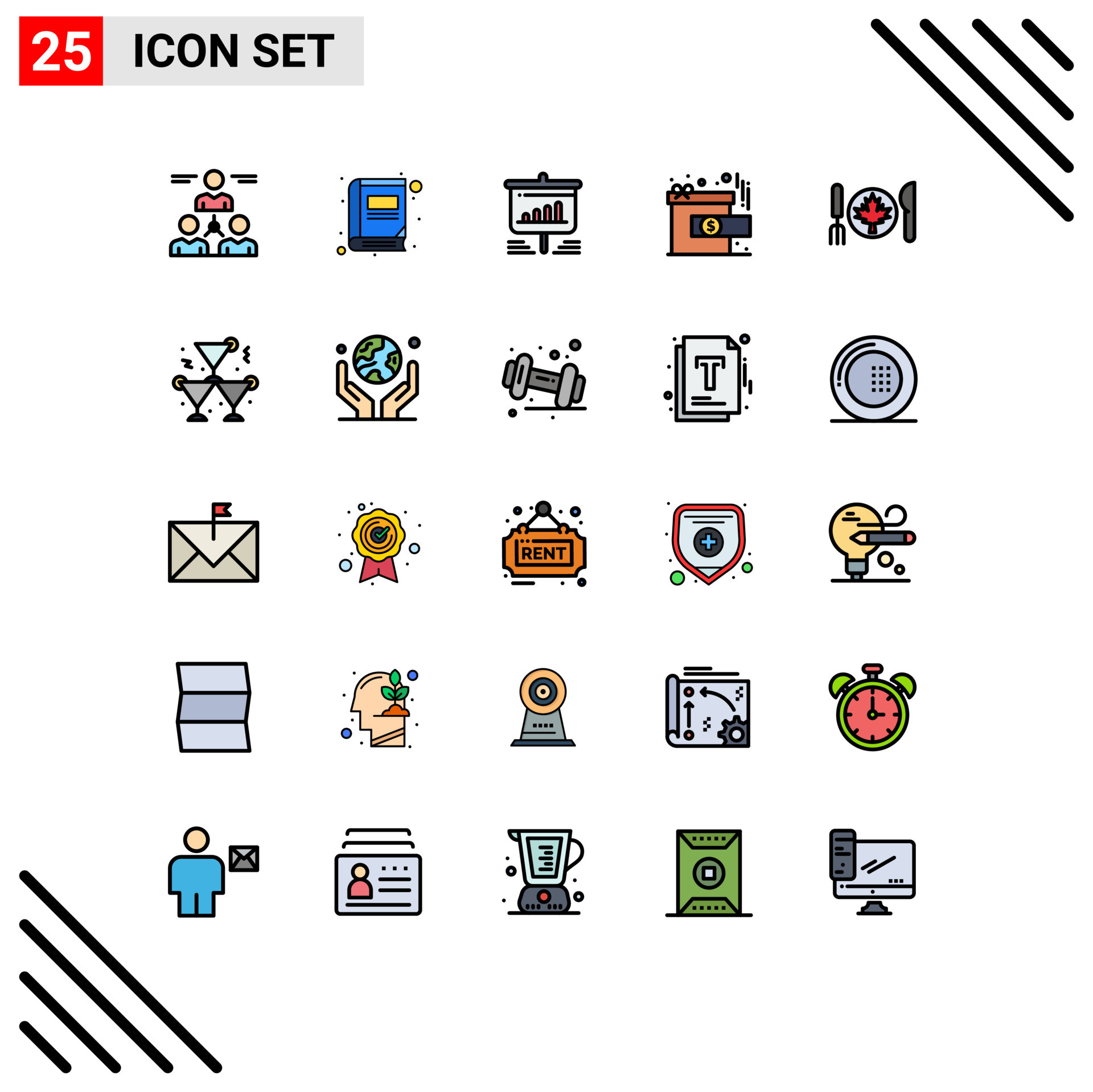 Filled Line Flat Color Pack Of 25 Universal Symbols Of Reward T Record Achievement Analytics
