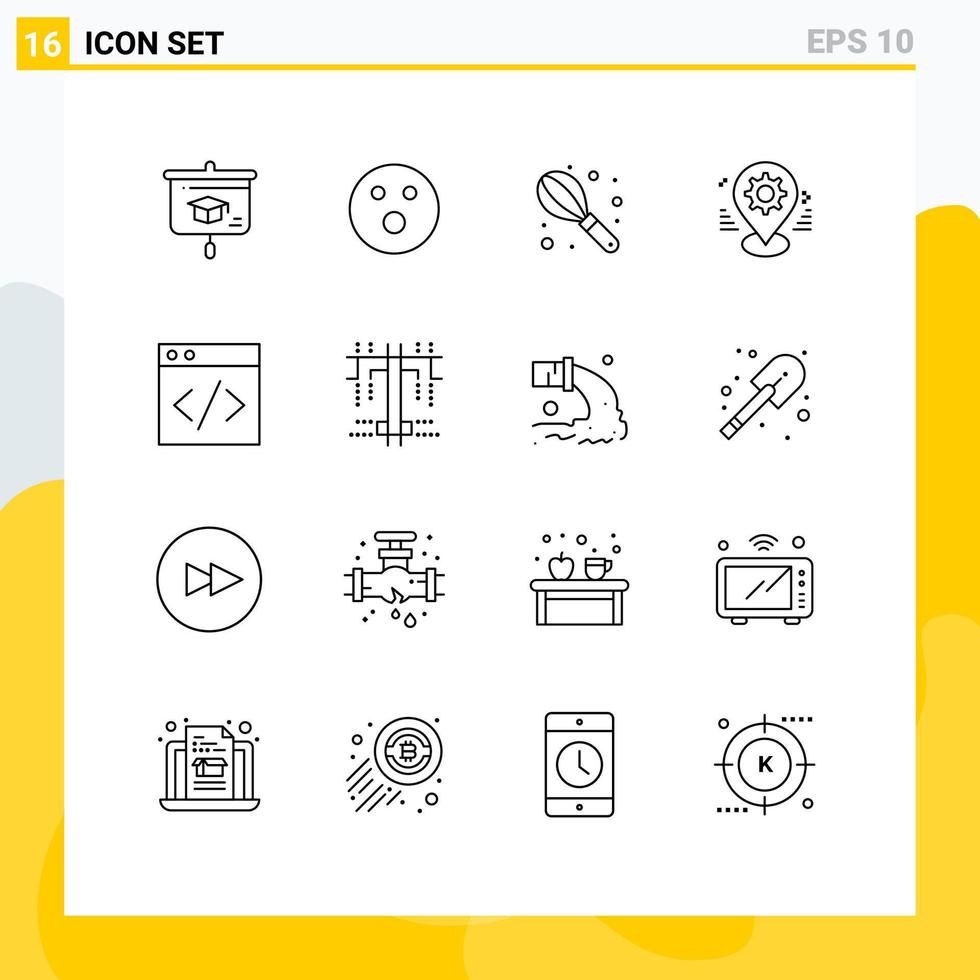 Set of 16 Vector Outlines on Grid for server setting manual pin gps Editable Vector Design ...