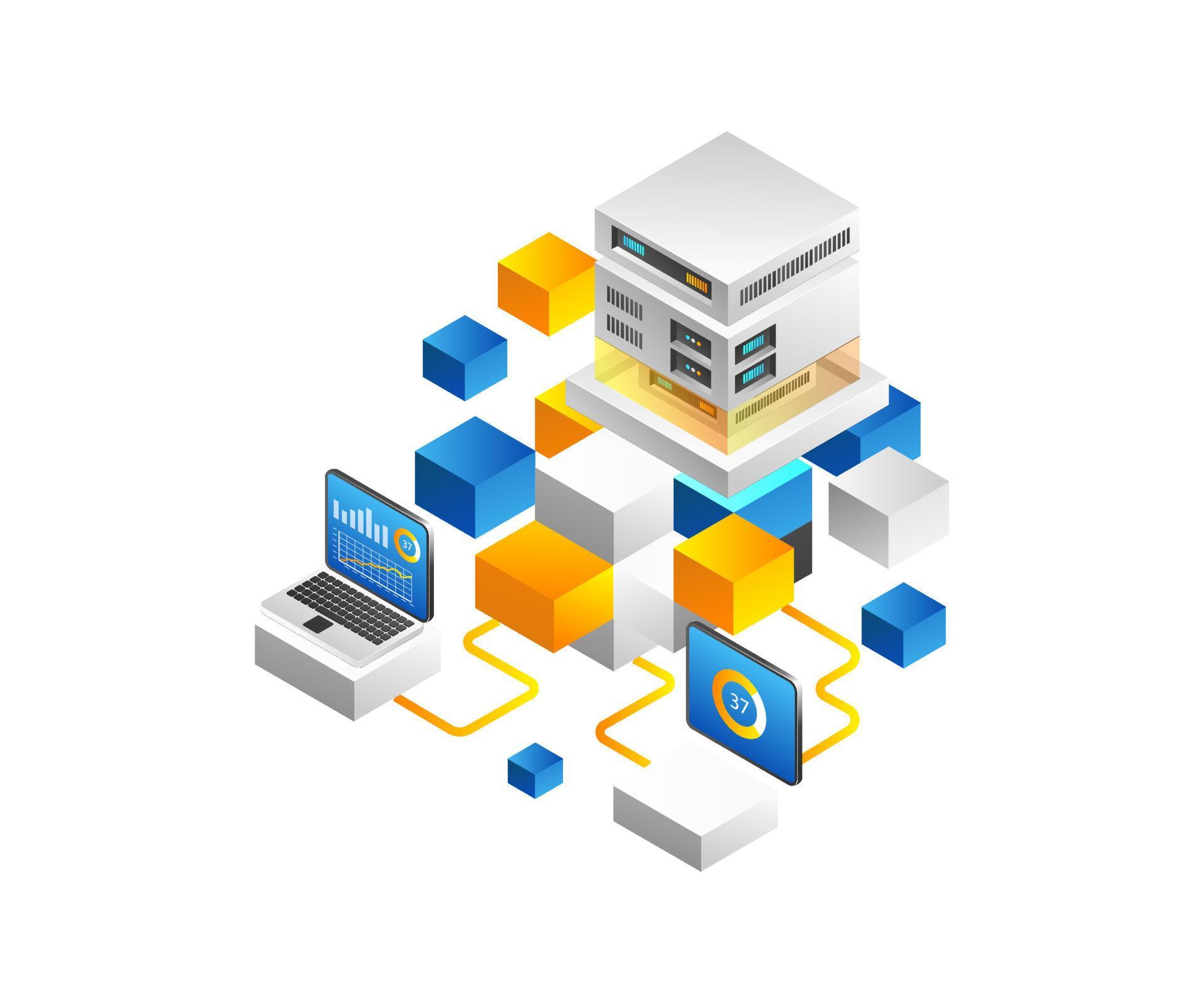 Isometric flat 3d concept high tech server block chain illustration ...