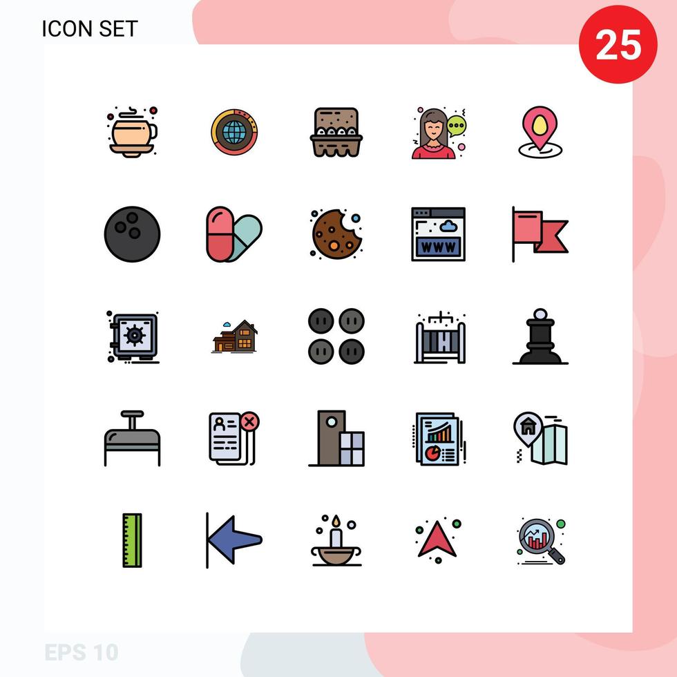 25 Universal Filled Line Flat Colors Set For Web And Mobile Applications Location Communication