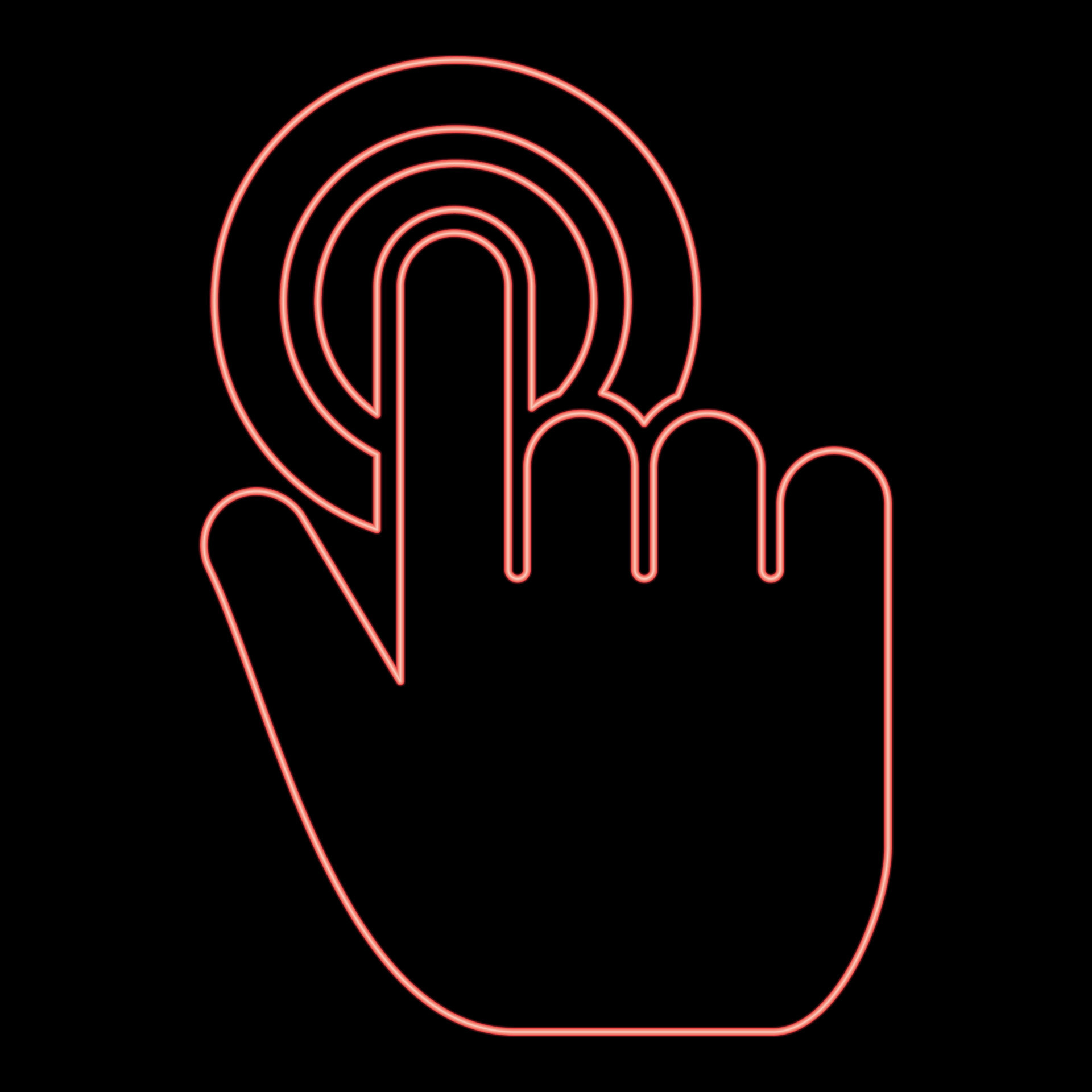 Neon click on button Hand cursor Touch screen red color vector ...