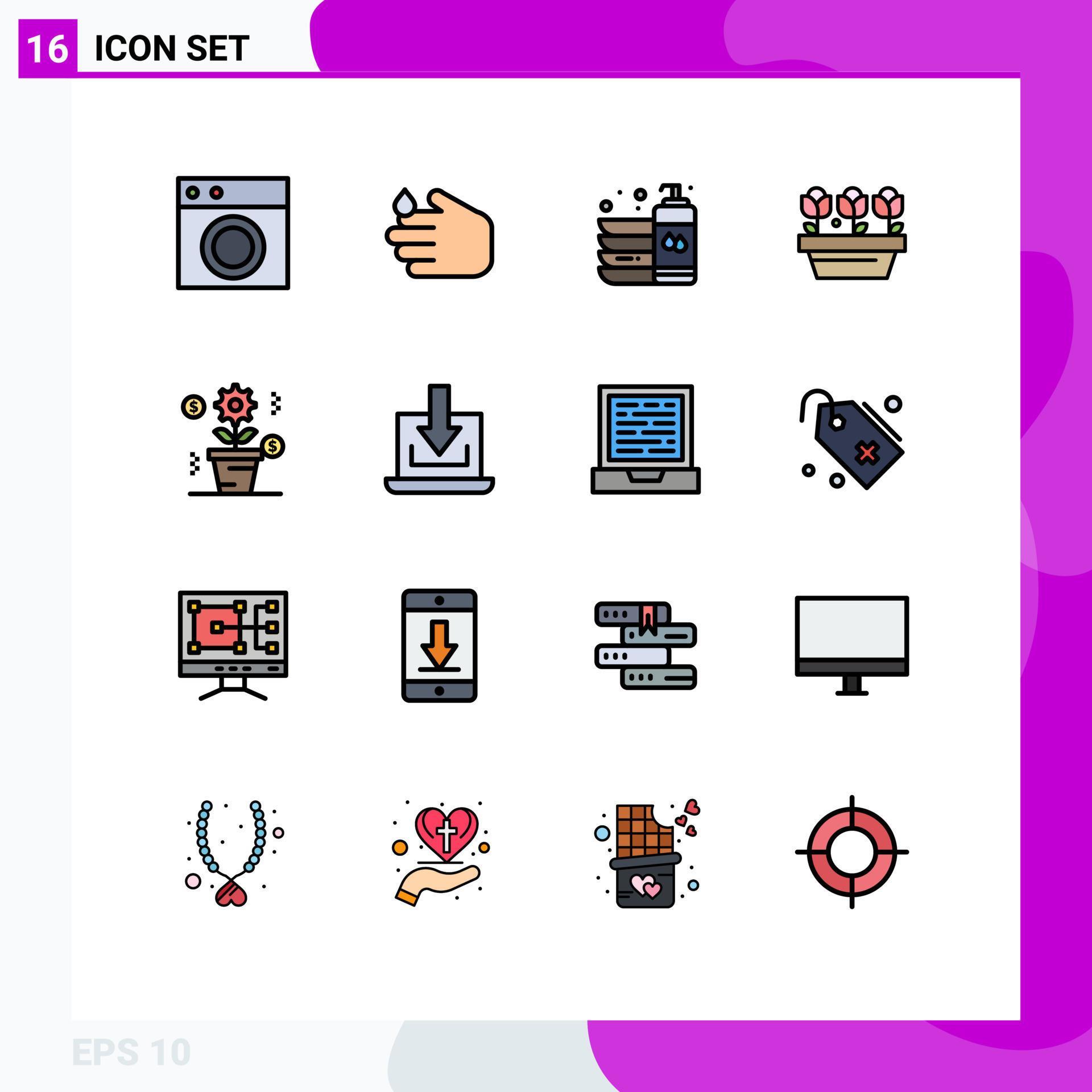 16 Universal Flat Color Filled Lines Set For Web And Mobile Applications Spring Growth Wash