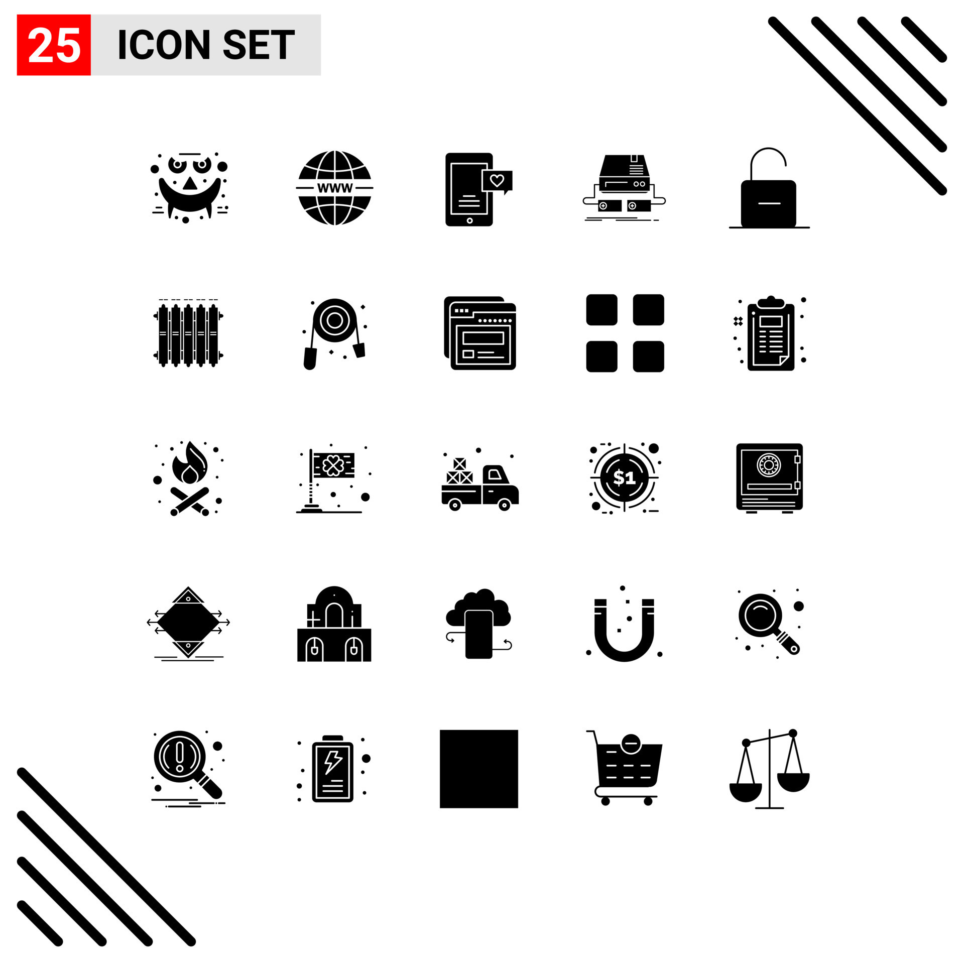Set Of 25 Modern Ui Icons Symbols Signs For Lock Pad Mobile Gaming Console Editable Vector