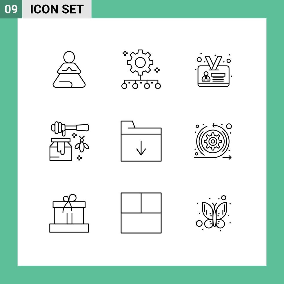 Editable Vector Line Pack Of 9 Simple Outlines Of Folder Sweet Work