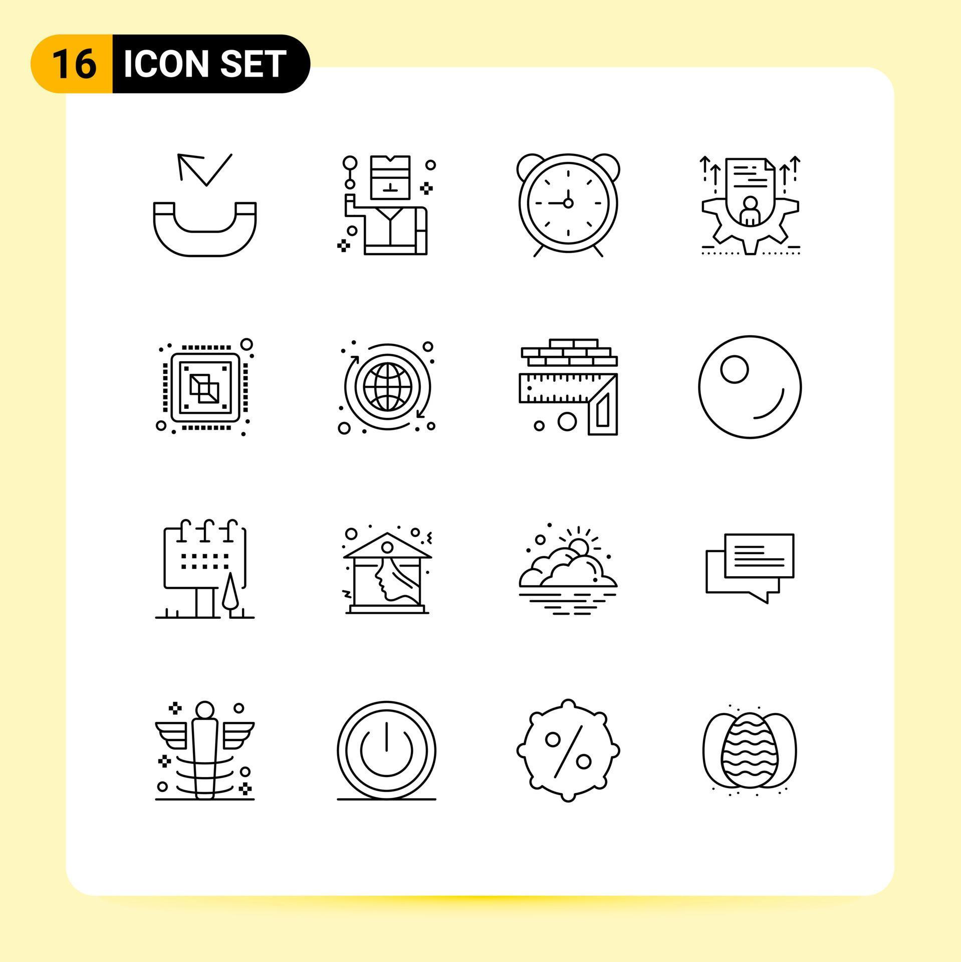 User Interface Pack Of 16 Basic Outlines Of Central Setting Stopwatch Profile Resume Editable