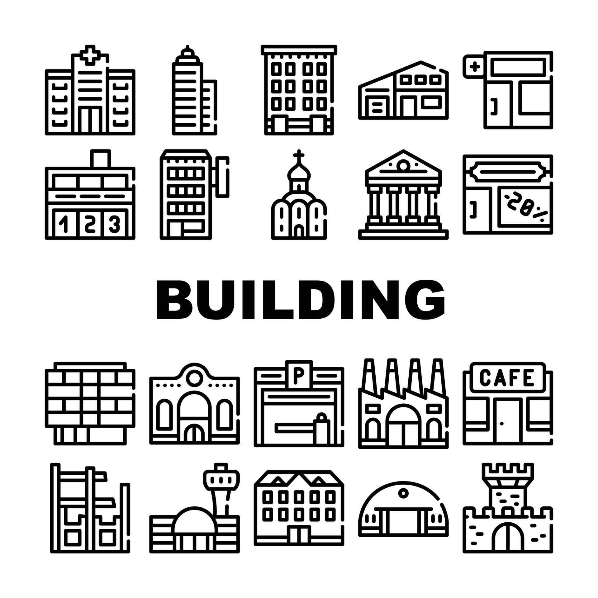 Building Architecture Collection Icons Set Vector Illustrations 17318164 Vector Art At Vecteezy