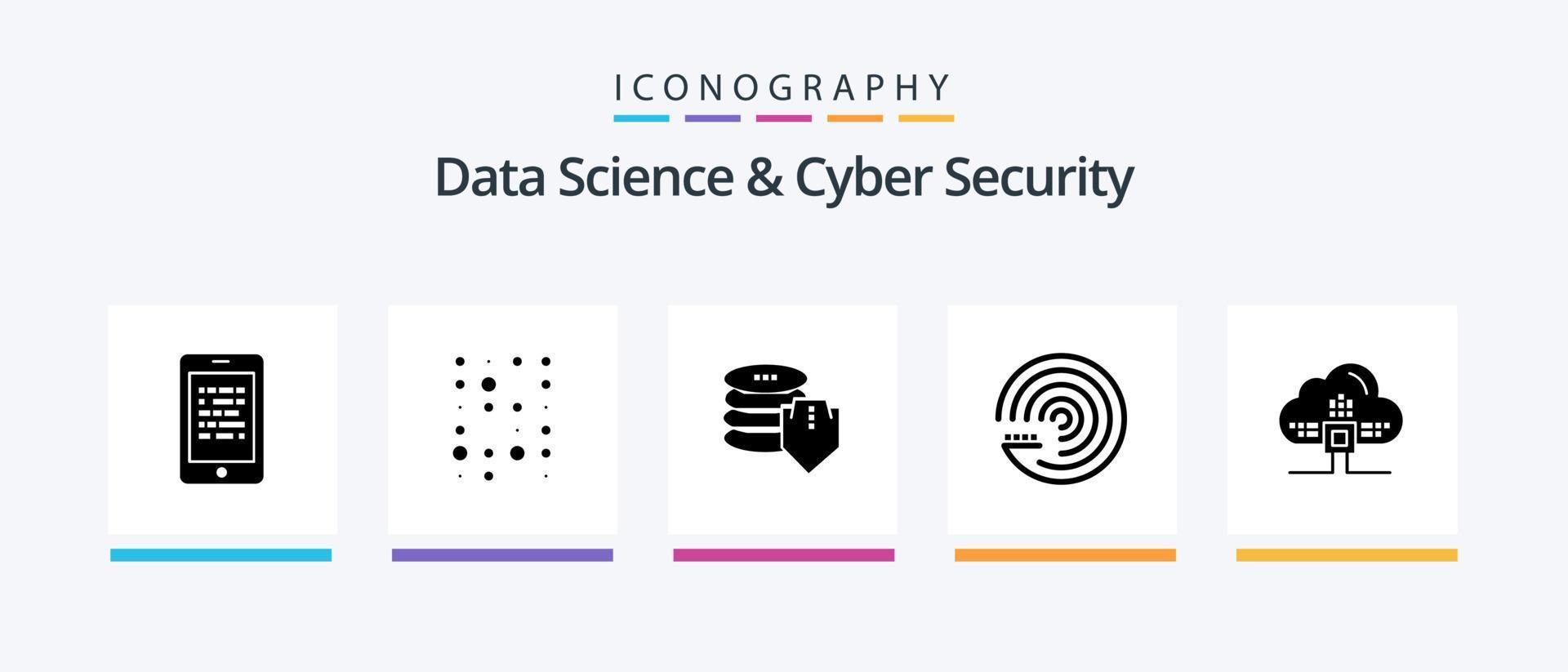 Data Science And Cyber Security Glyph 5 Icon Pack Including Based Forecasting Model Scince