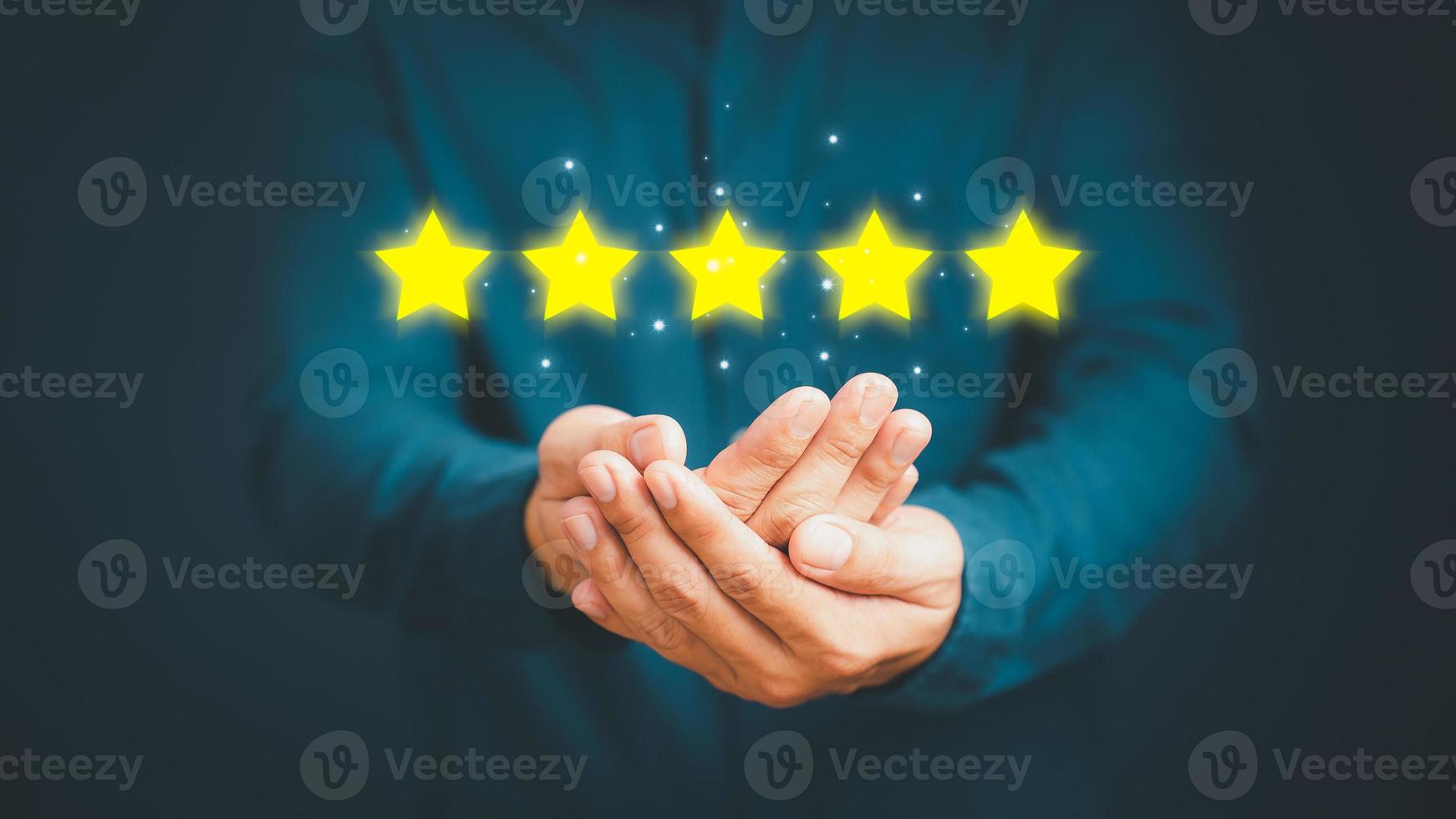 Man give positive reviews for customer satisfaction surveys, Five star rating, Customer ...