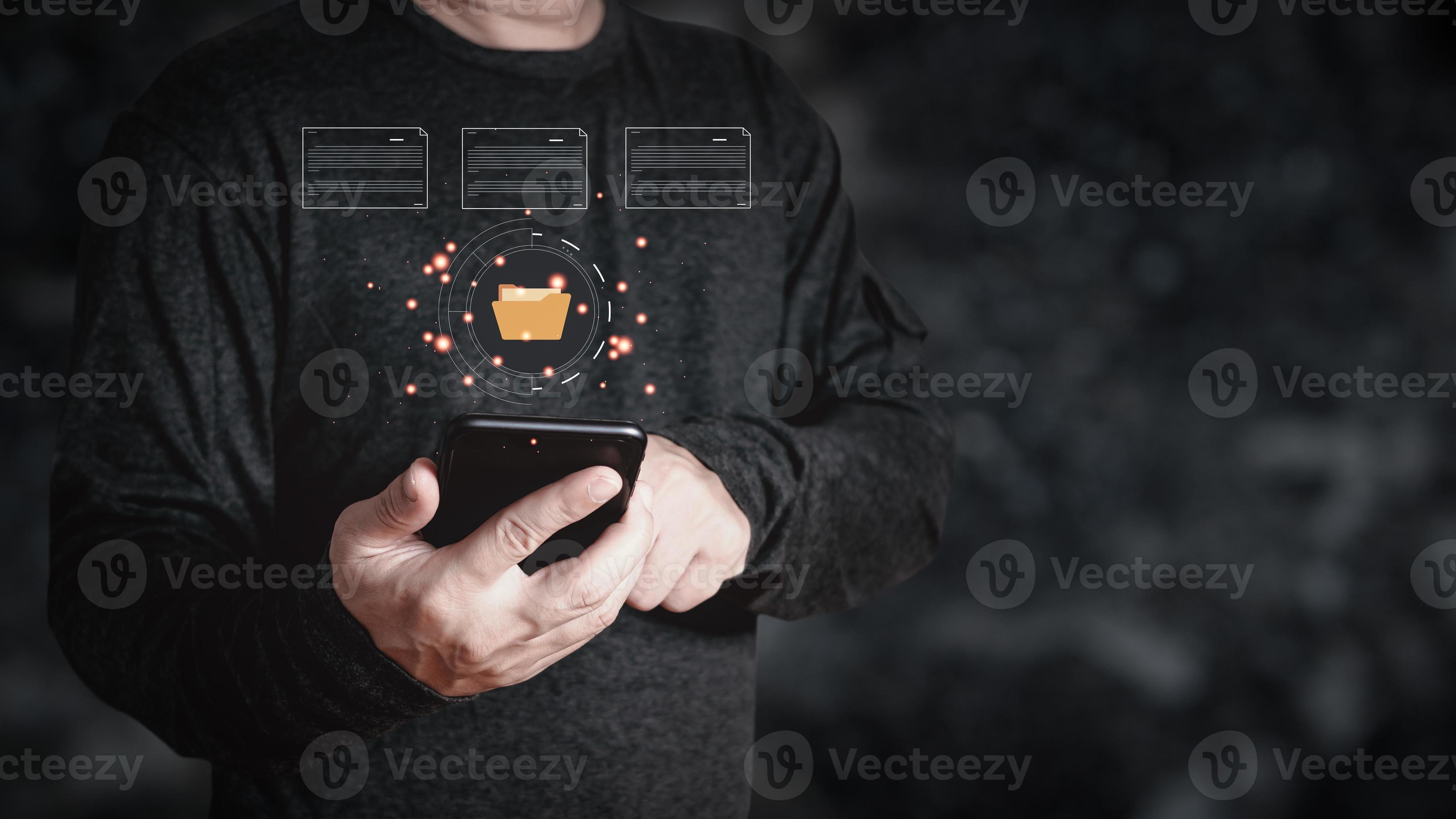 man use smartphone to manage data,Document Management System DMS,knowledge and documentation in ...