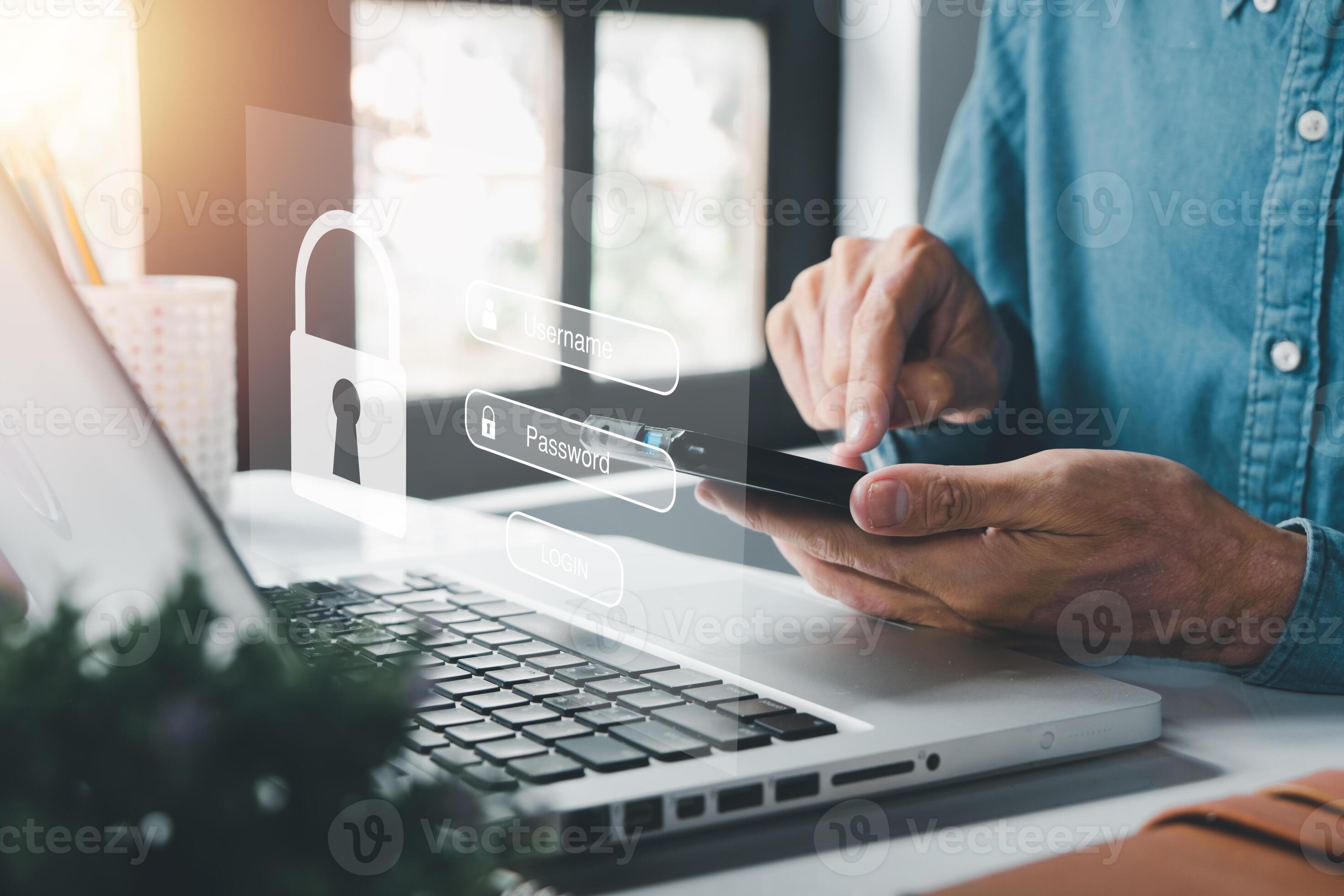Man Hand Using Smartphone With Login And Password On Screen Display Cyber Security Concept