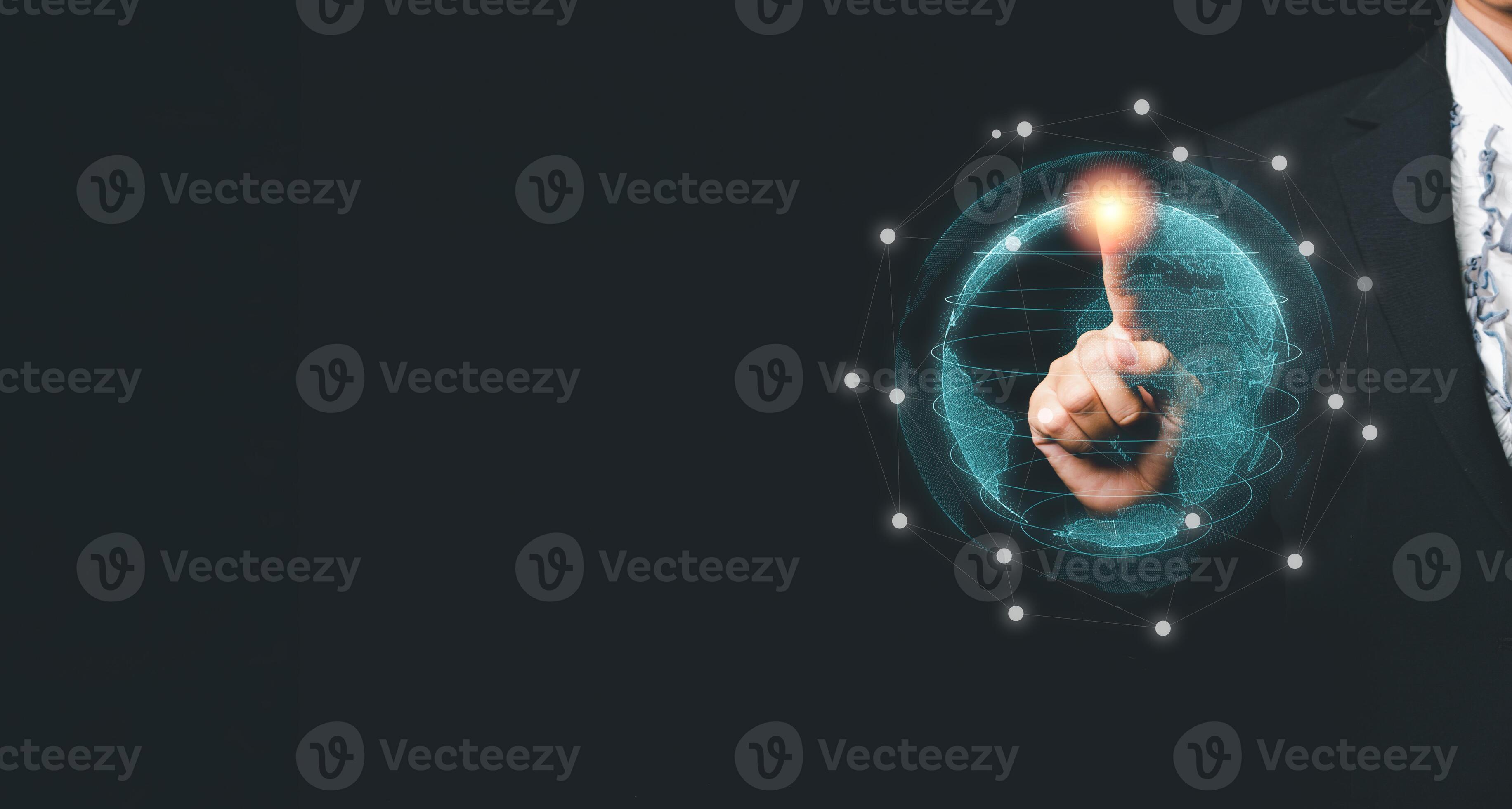 Global network concept, Businesswoman hand touching global network and ... Global network concept, Businesswoman hand touching global network and ...