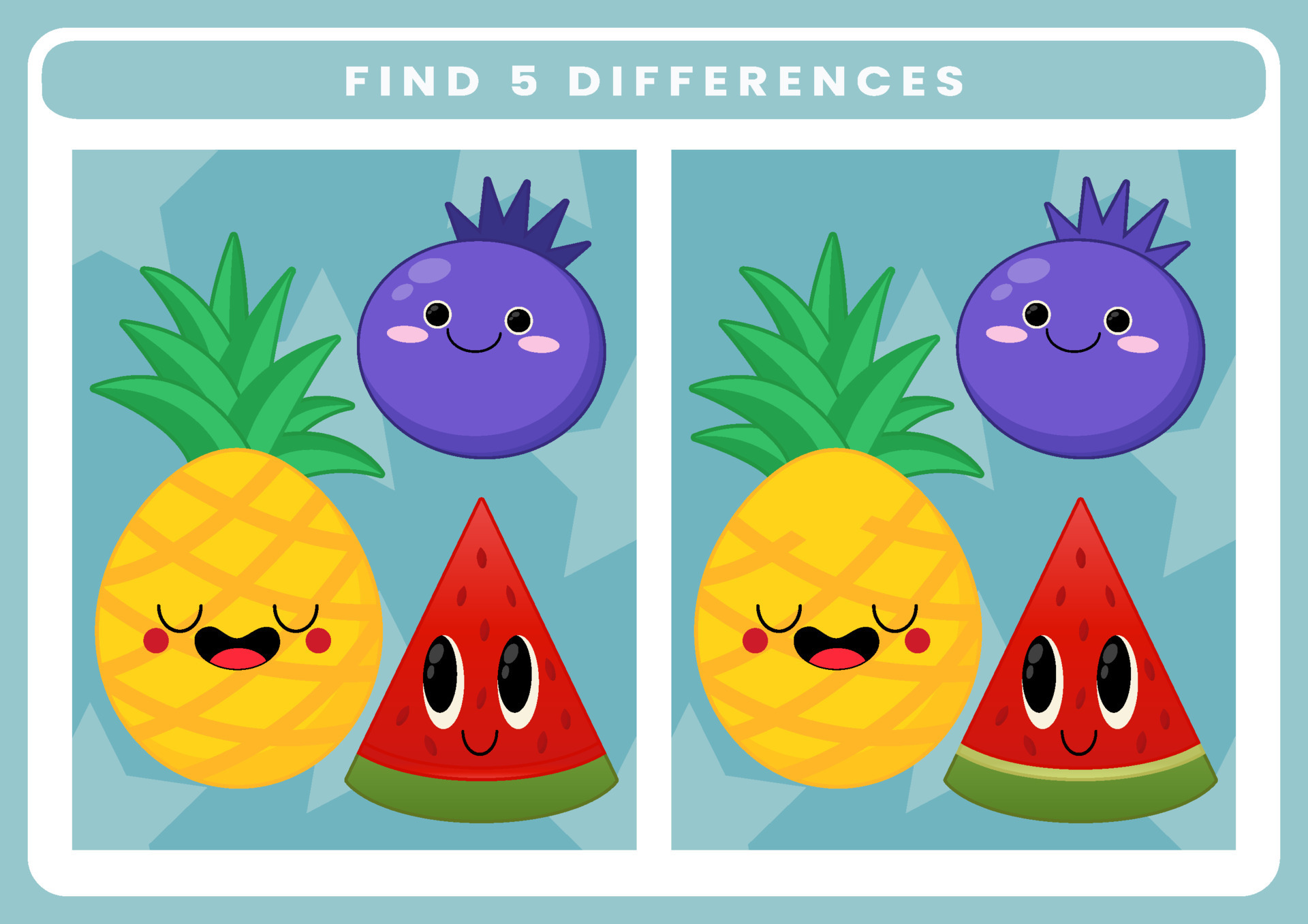 Find 5 differences between two pictures of cute fruits printable ... Find 5 differences between two pictures of cute fruits printable ...