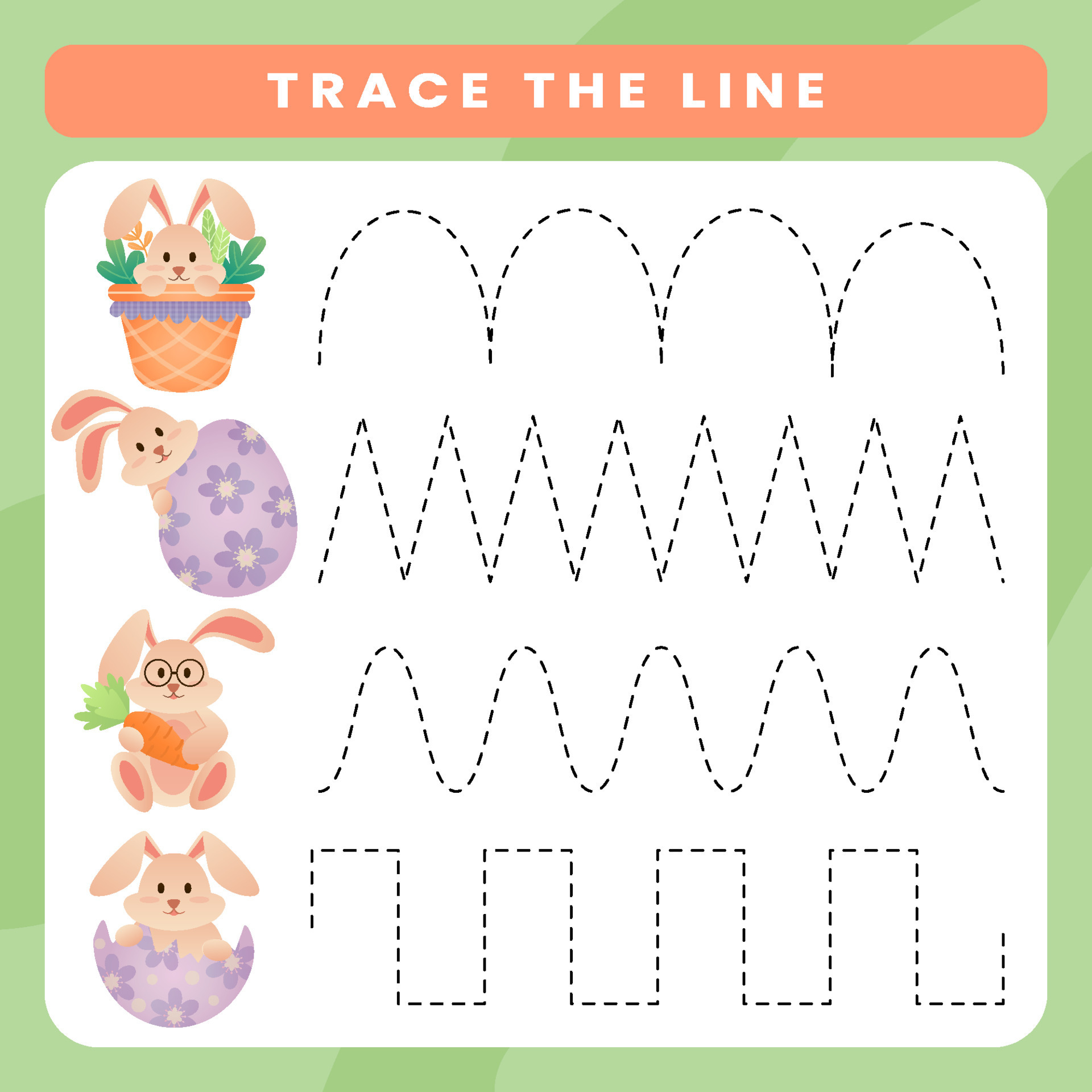 Easter tracing lines with cute bunny. Writing practice holiday page ...