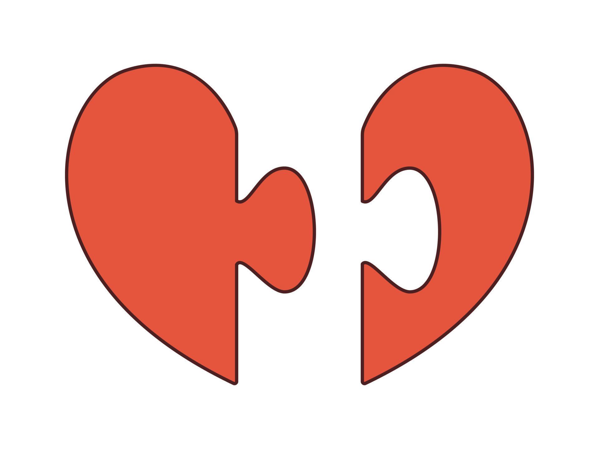 Vector Retro Heart Puzzle Pieces Illustration With Couple Elements Of Heart Happy Valentines