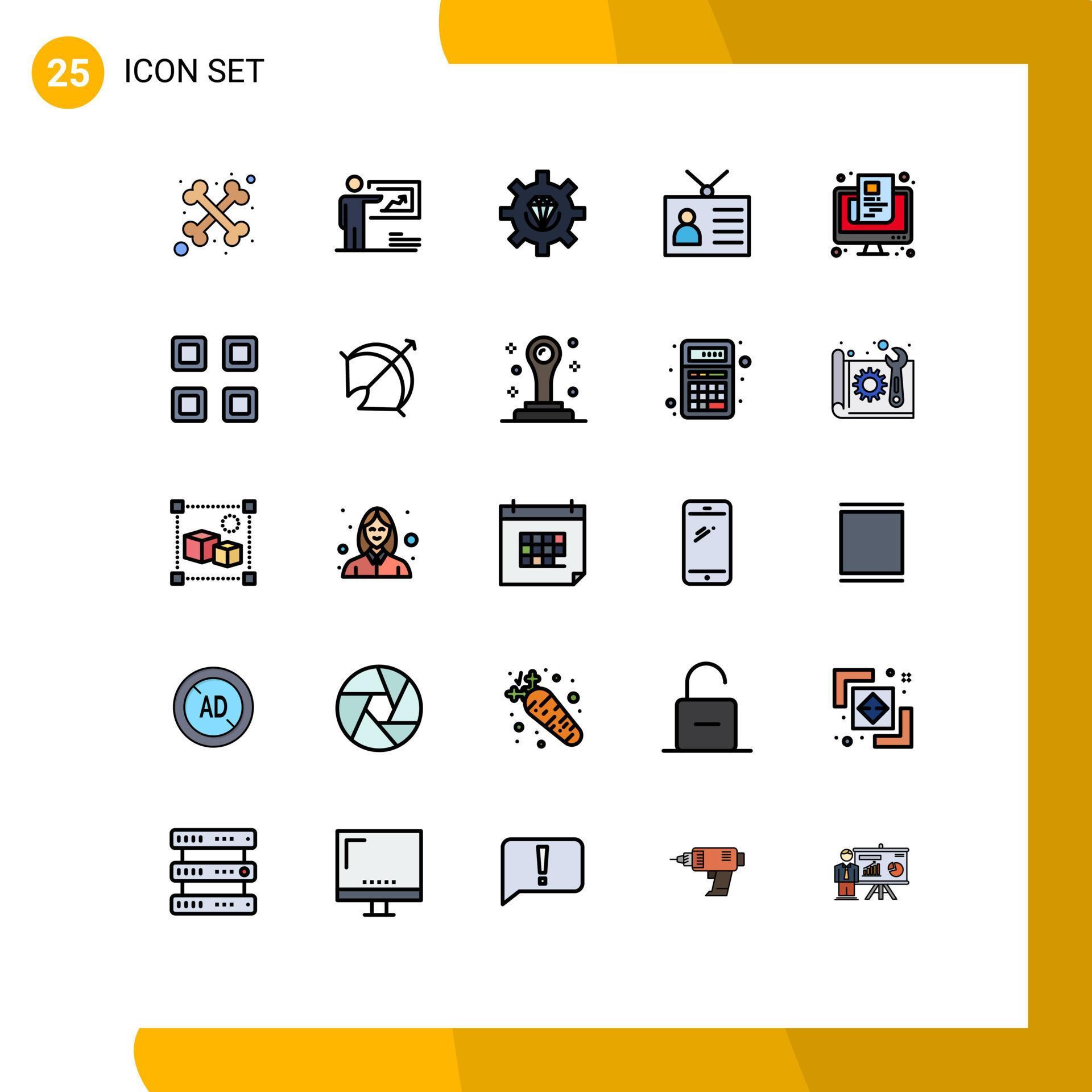 Stock Vector Icon Pack Of 25 Line Signs And Symbols For Vintage Output Device Coding Global