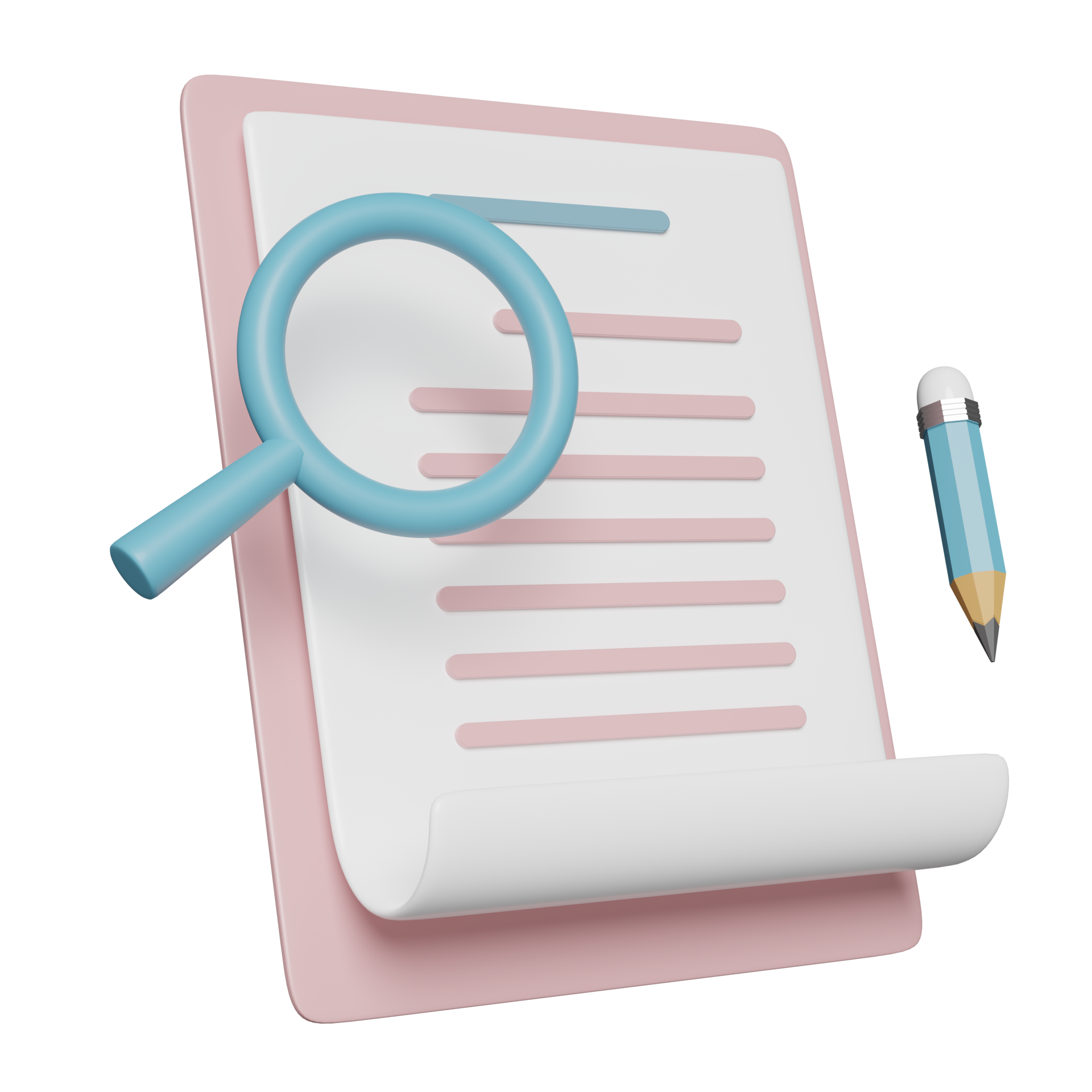 3d pink clipboard white checklist paper, magnifying glass, pencil, icon ... 3d pink clipboard white checklist paper, magnifying glass, pencil, icon ...