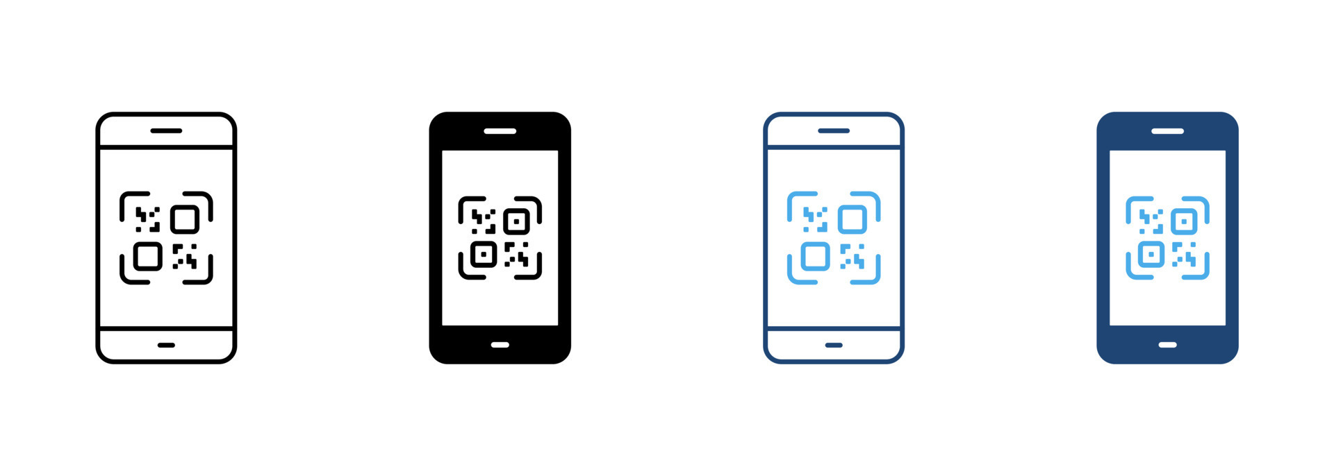 Scan Qr Code On Smartphone Line And Silhouette Icon Set Payment