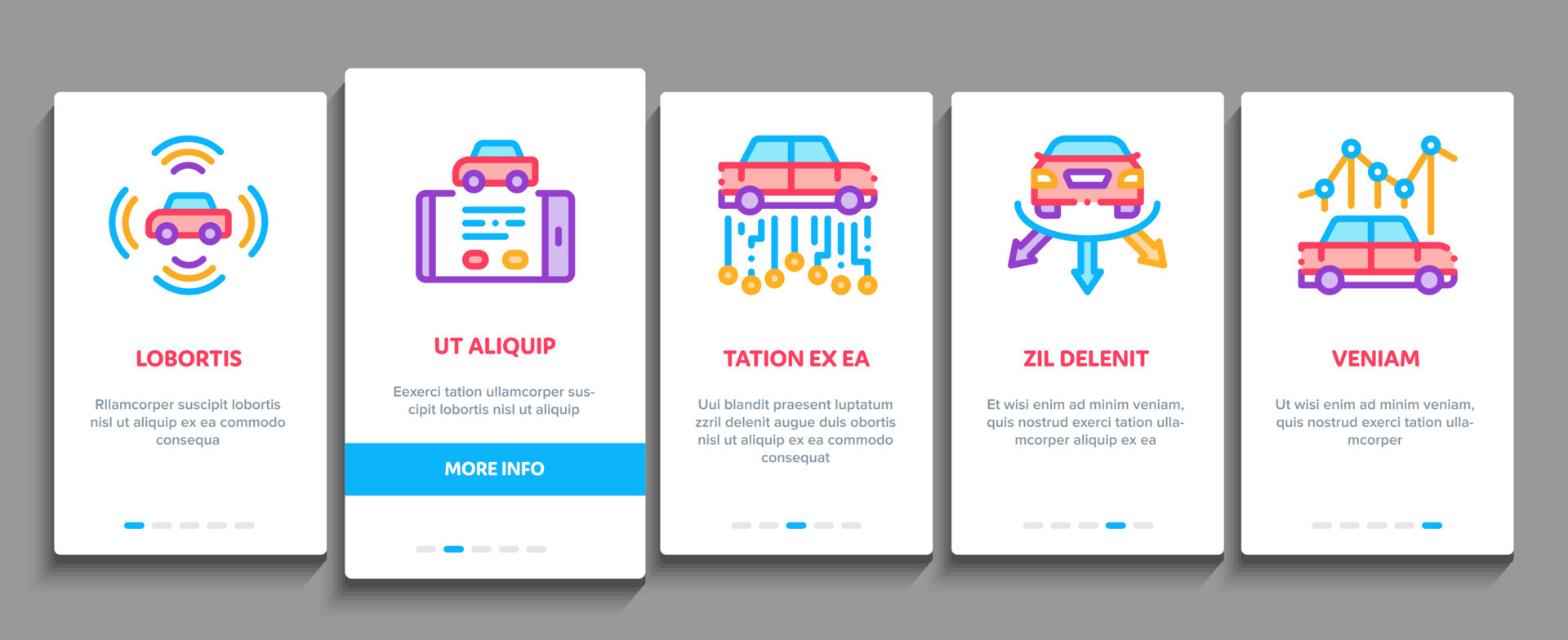 Smart Car Technology Onboarding Elements Icons Set Vector 17348588