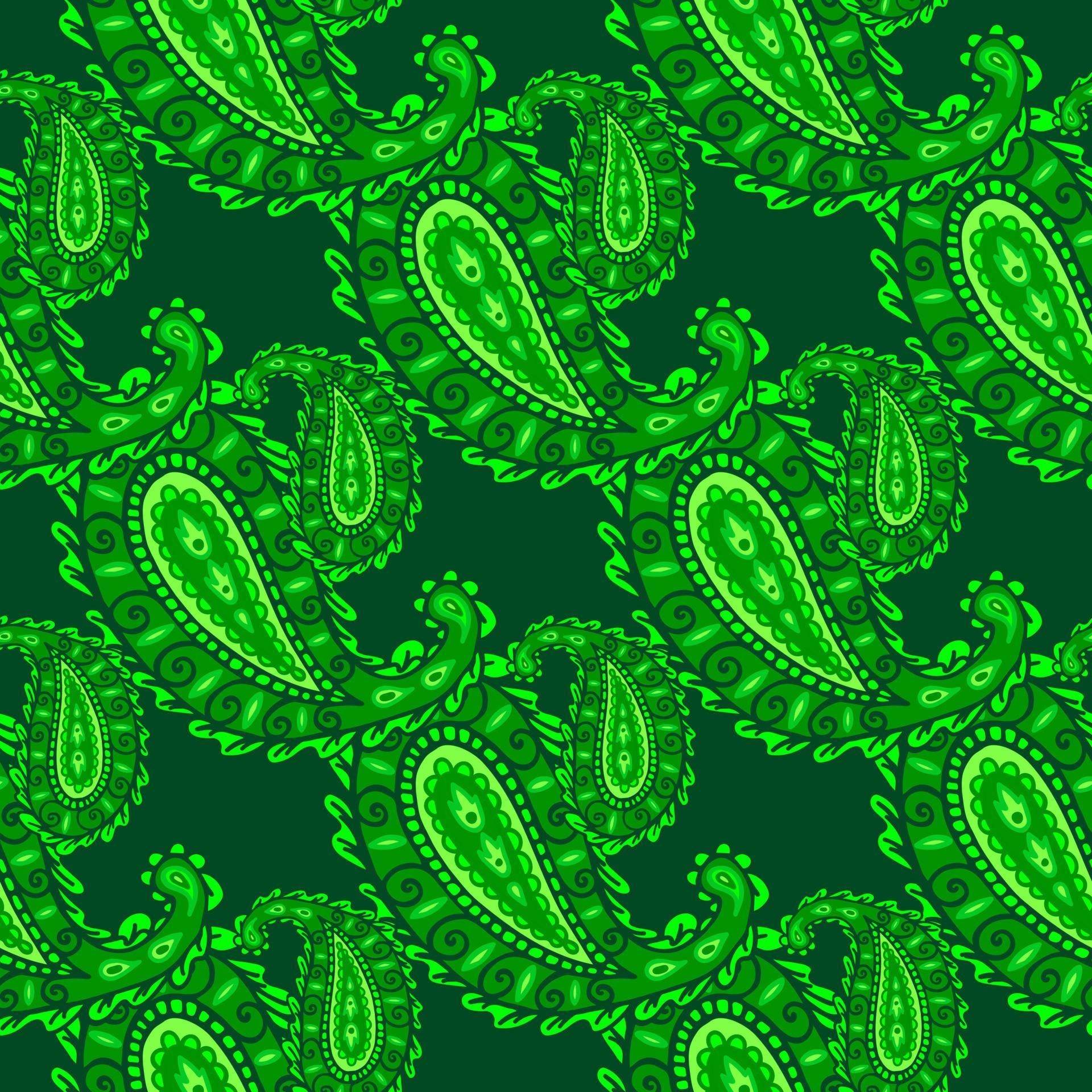 Trendy Seamless Paisley Pattern Green Color Doodle Style Textile