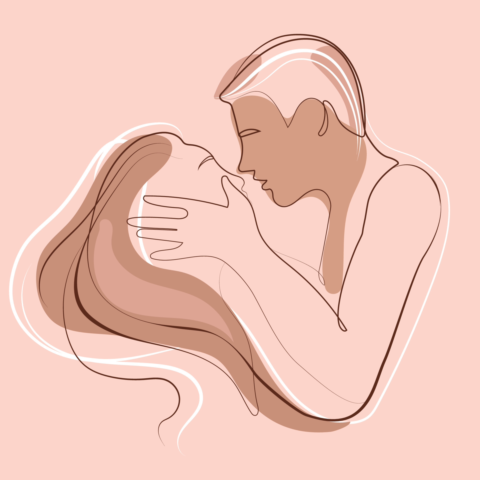 Couple Kiss Line Art Drawing Lovers Couple Simple Minimalist Vector