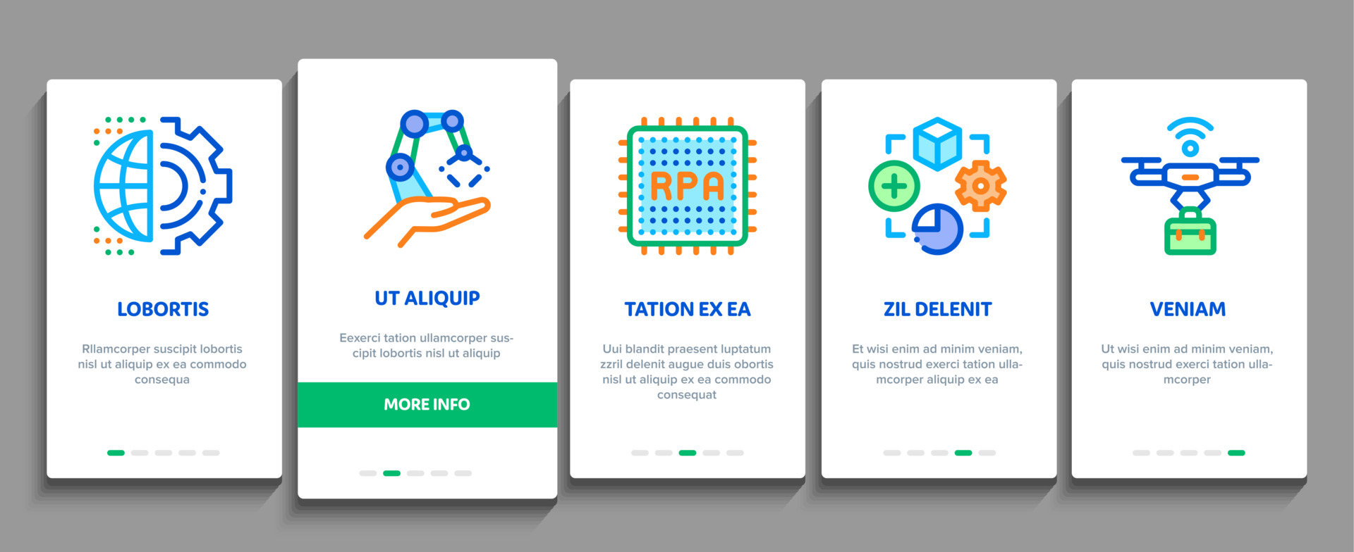 Rpa Robotic Process Automation Onboarding Elements Icons Set Vector ...