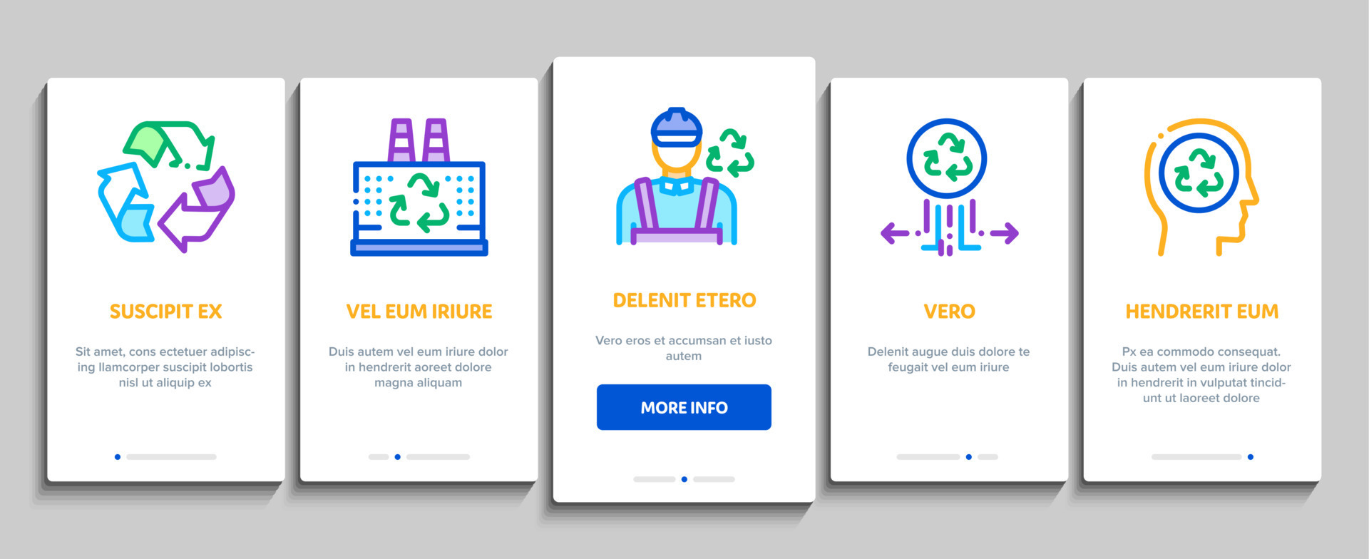 Recycle Factory Ecology Industry Onboarding Elements Icons Set Vector