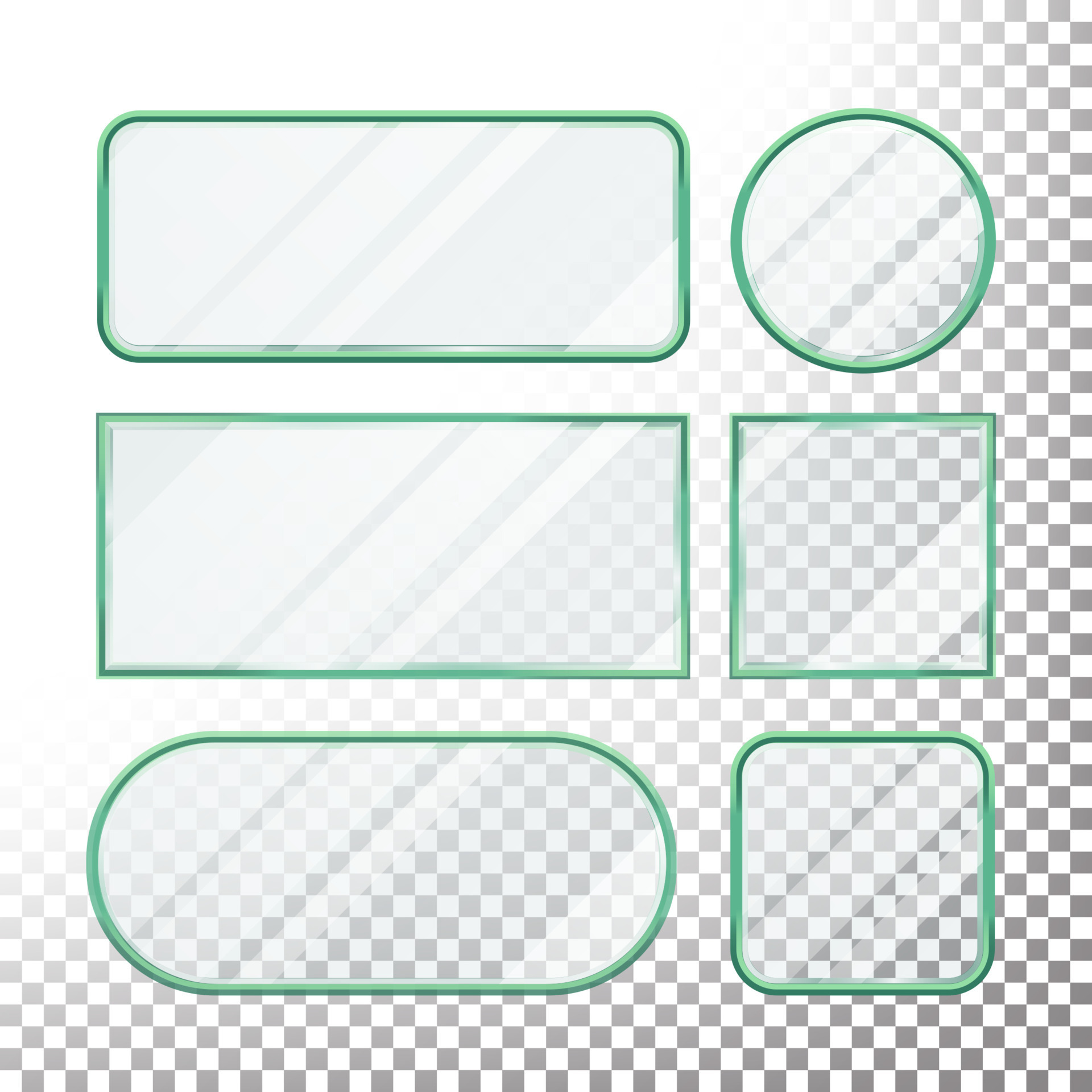 Transparent Glass Buttons Vector. Glass Plates Elements. Set Square ...