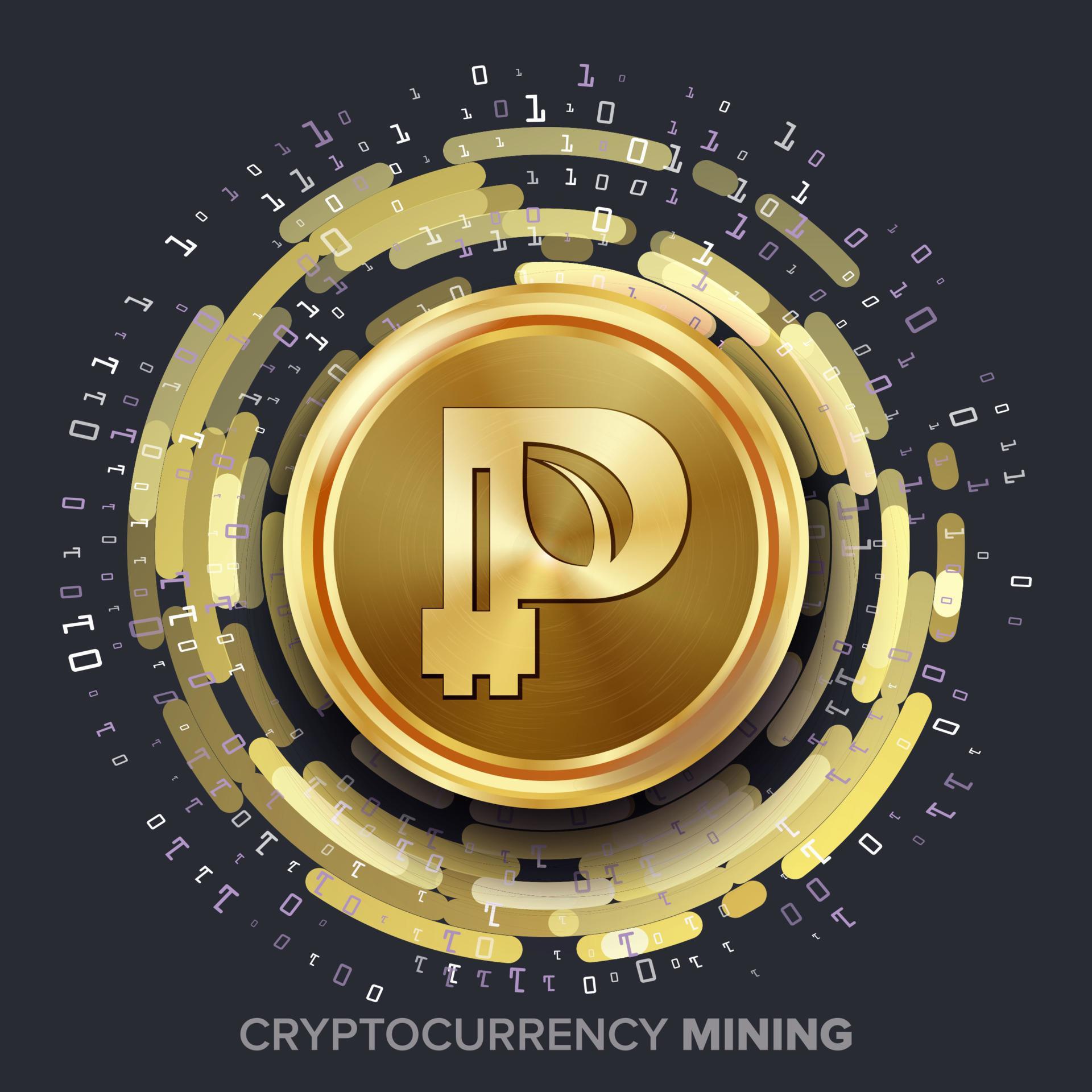 Mining Peercoin Cryptocurrency Vector. Golden Coin, Digital Stream. Futuristic Money. Fintech ...