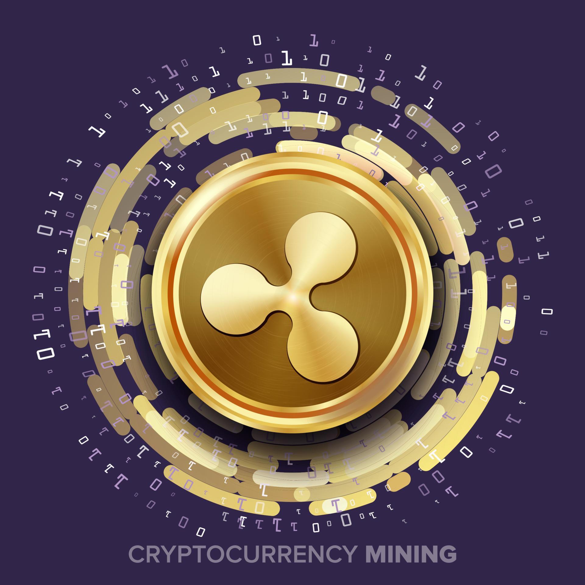 Mining Ripple Cryptocurrency Vector. Golden Coin, Digital Stream. Futuristic Money. Fintech ...