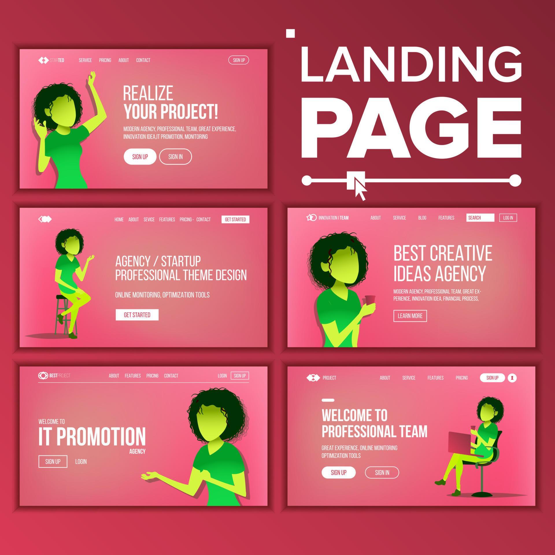 Landing Set Page Vector. Business Agency. Web Page. Design Front End Site Scheme. Landing ...