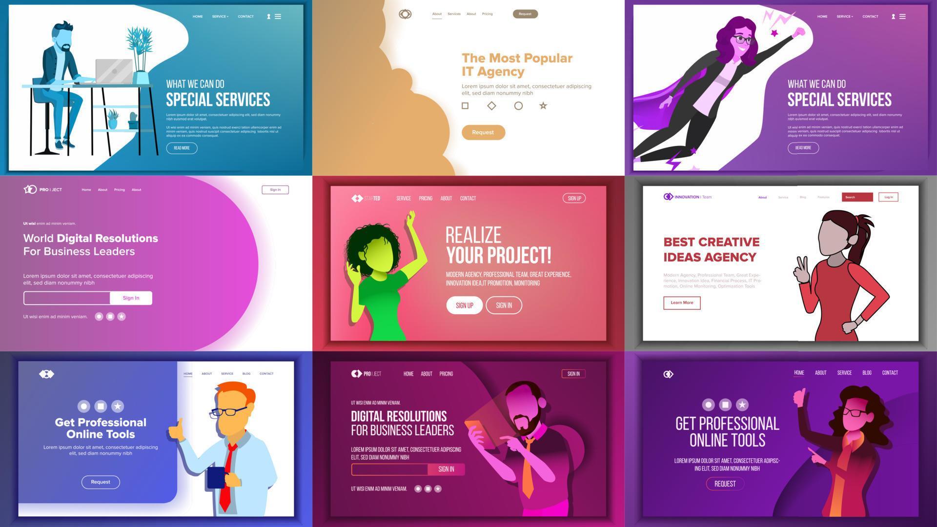 Main Web Page Set Design Vector. Website Business Reality. Landing ...