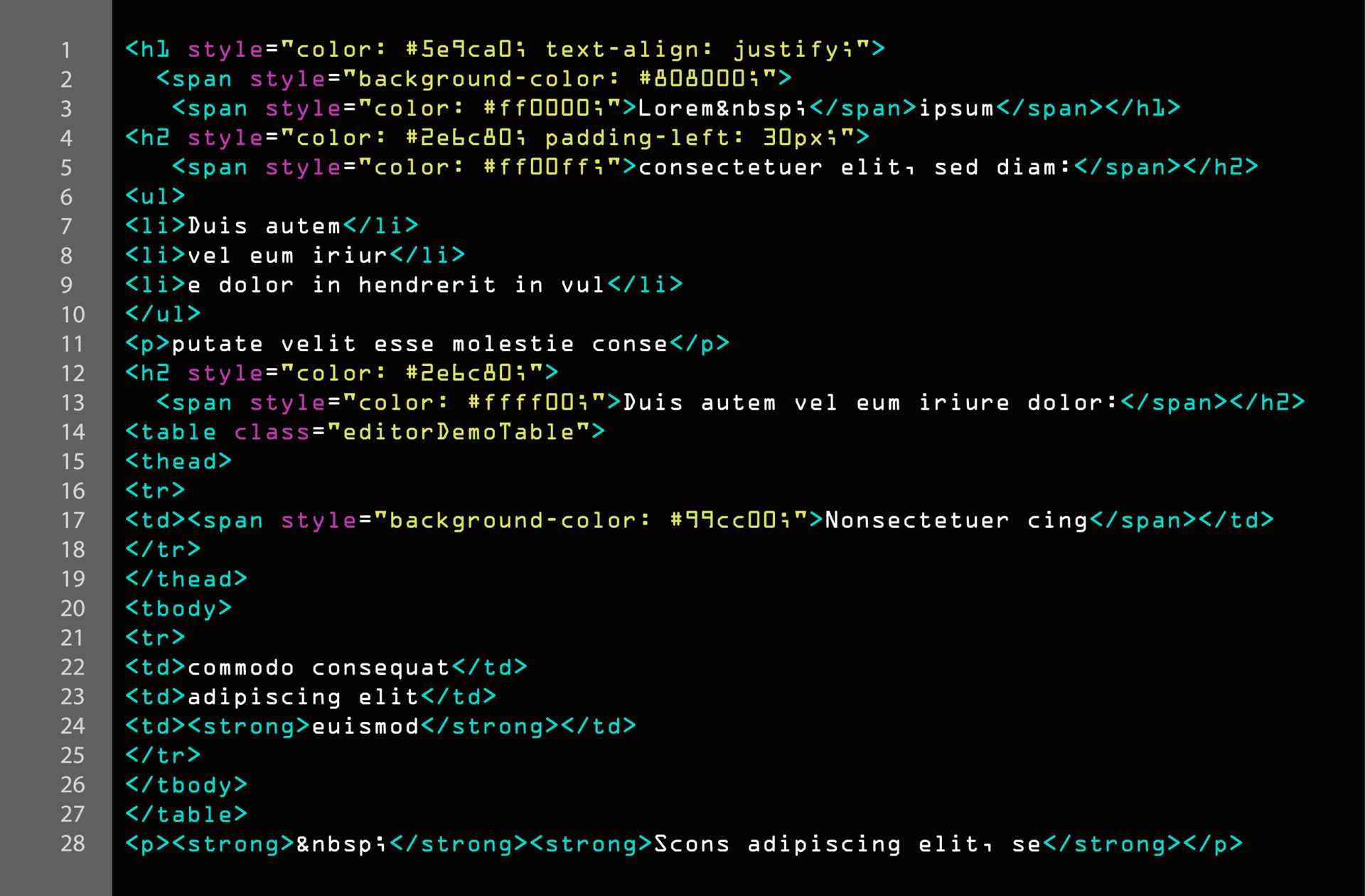 HTML Simple Code Vector. Colorful Abstract Program Tags In Developer View. Screen Of Colored ...